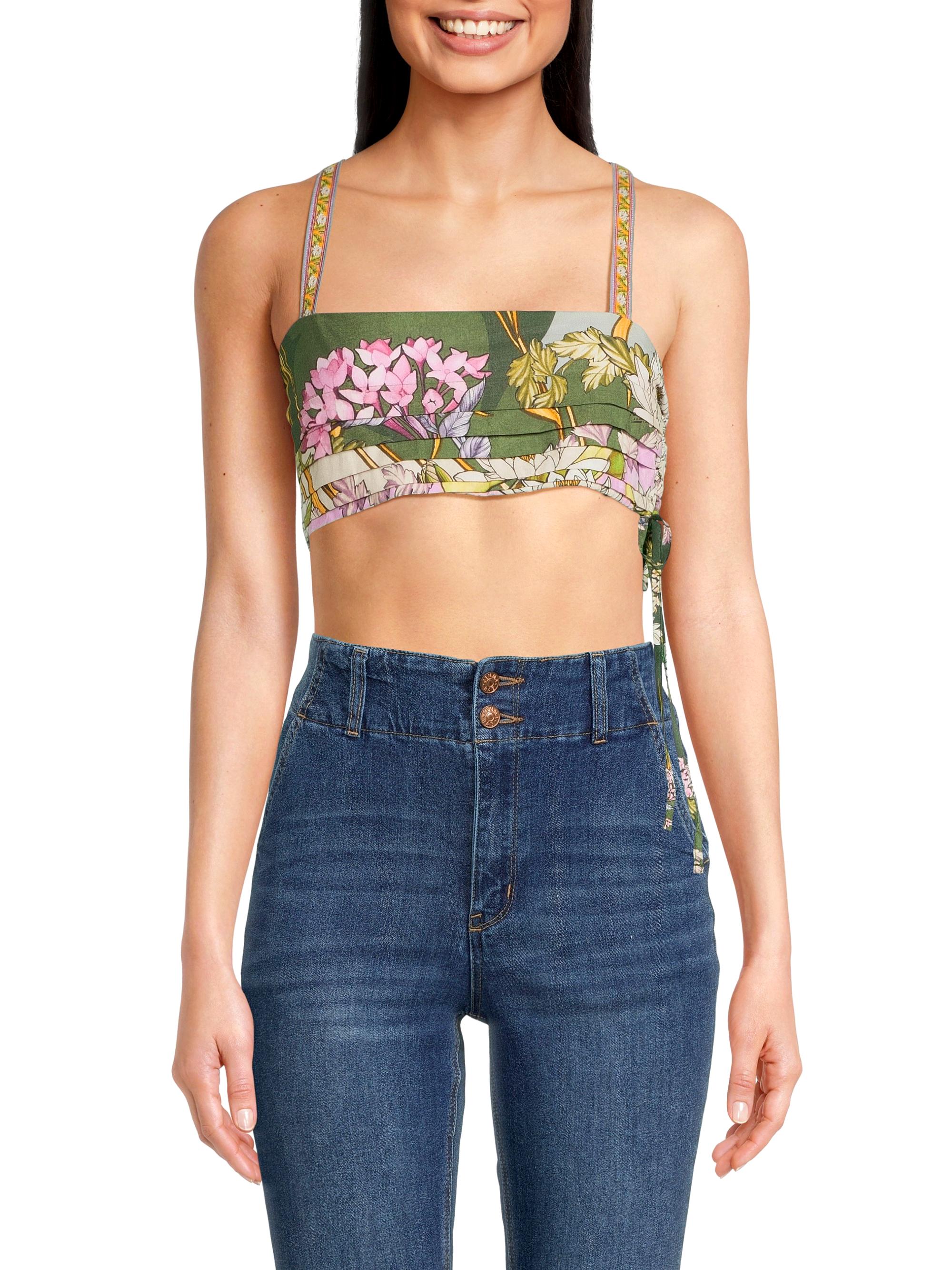 Click here for Agua Bendita Womens Adalynn Floral Pleated Crop To... prices