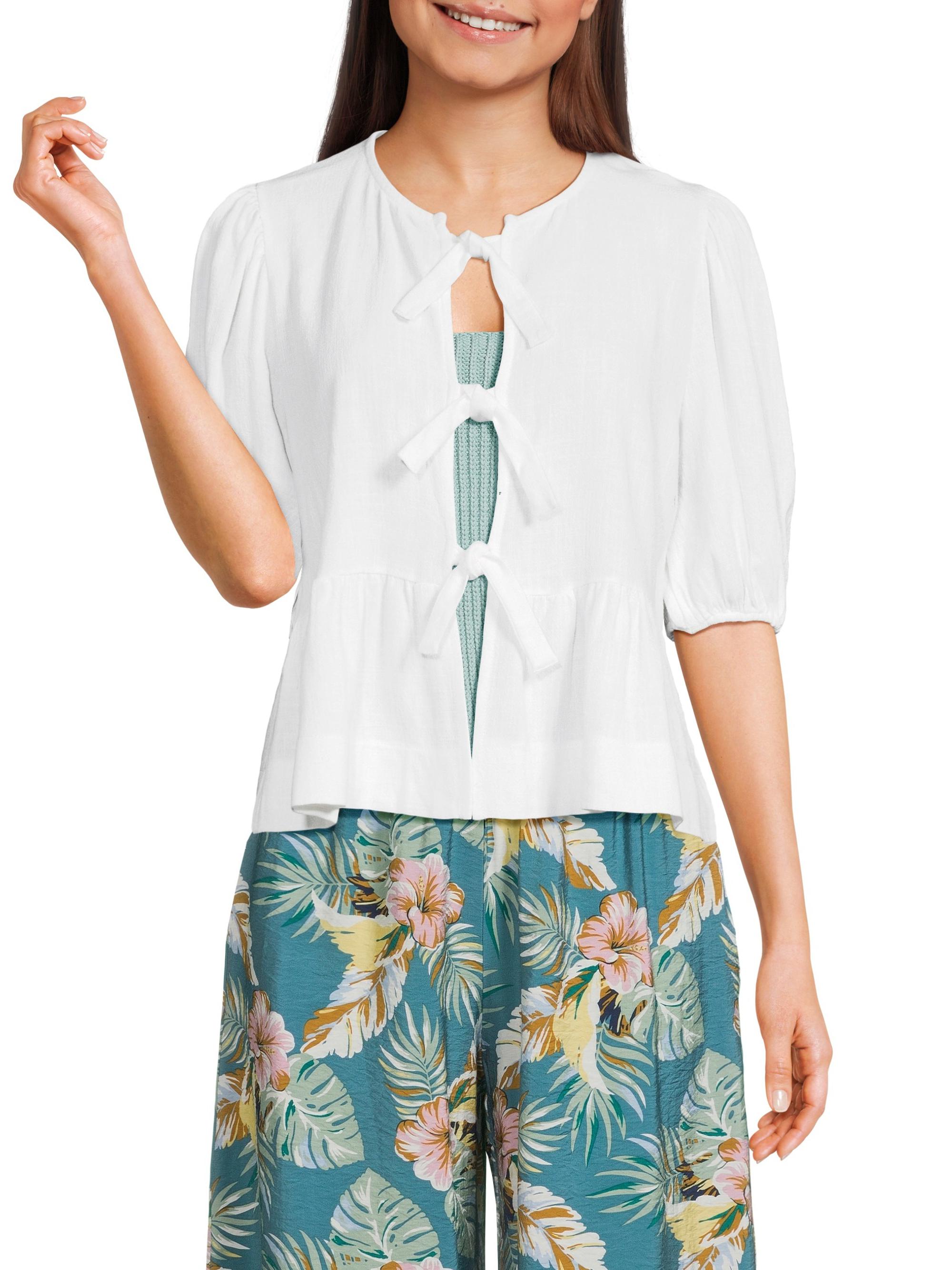 Click here for Renee C. Womens Open Front Linen Blend Top - White... prices