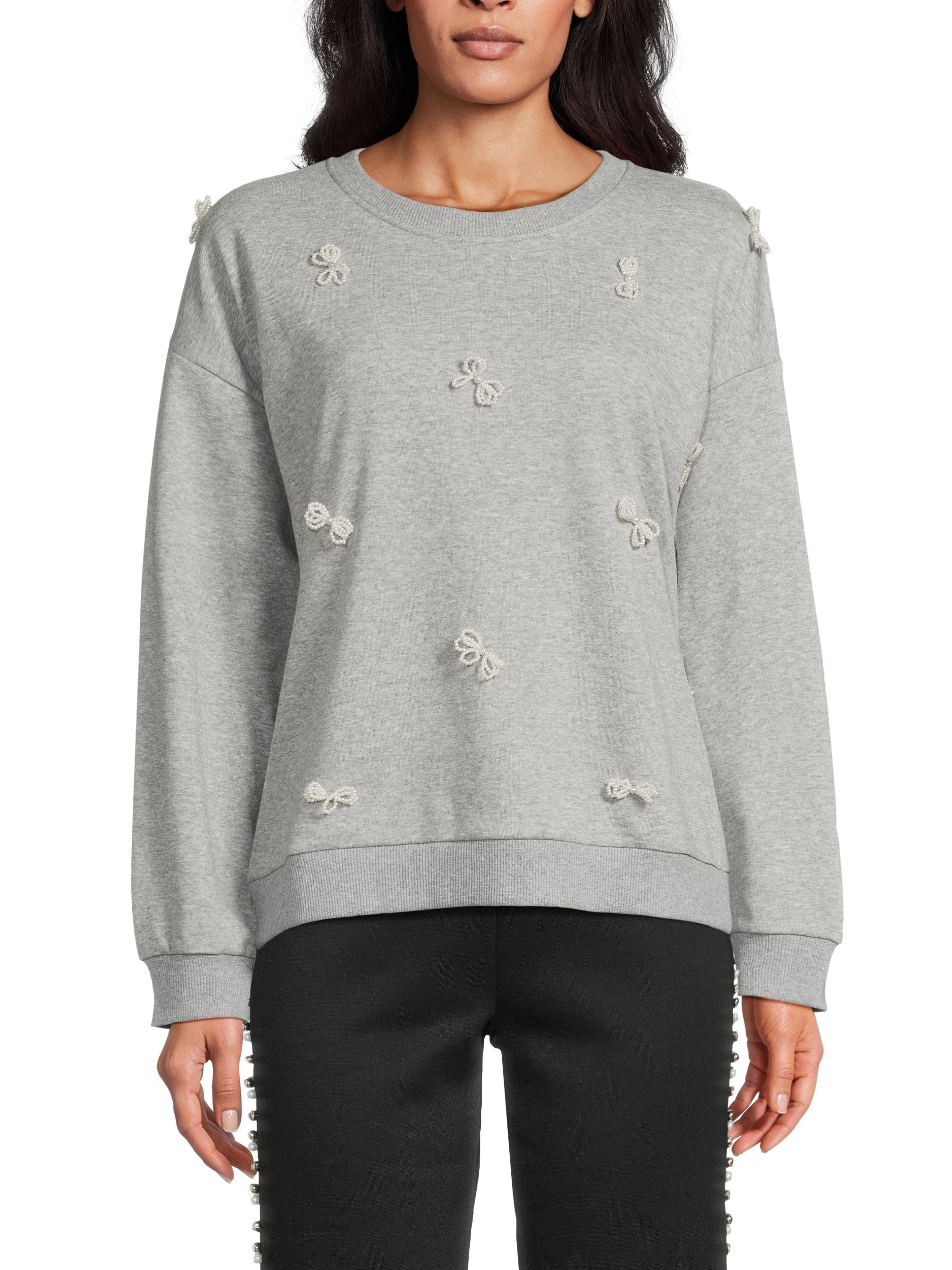 Click here for Lea & Viola Womens Beaded Bow Sweatshirt - Grey -... prices