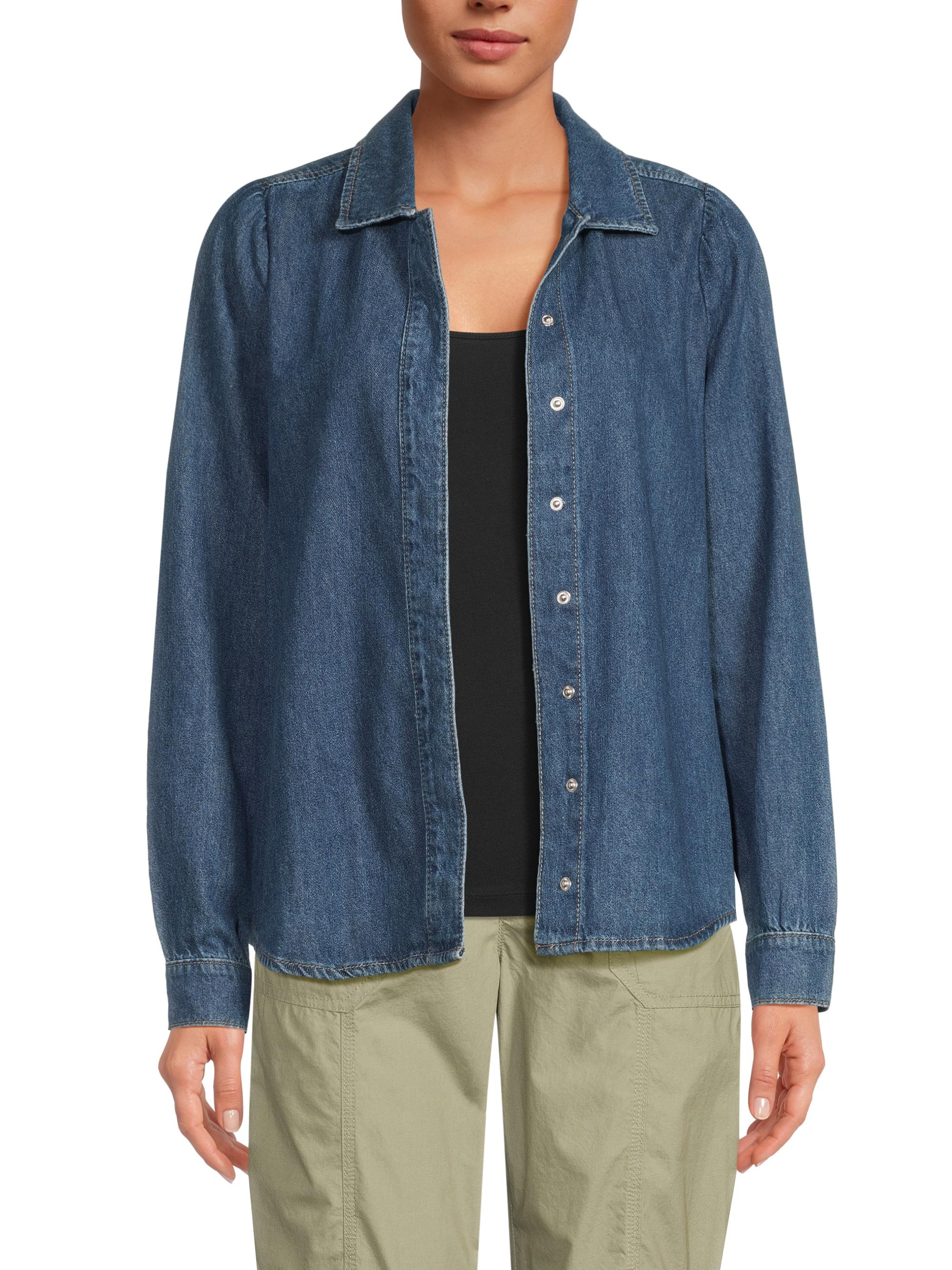 Click here for Dkny Womens Gathered Shoulders Denim Shirt - Blue... prices