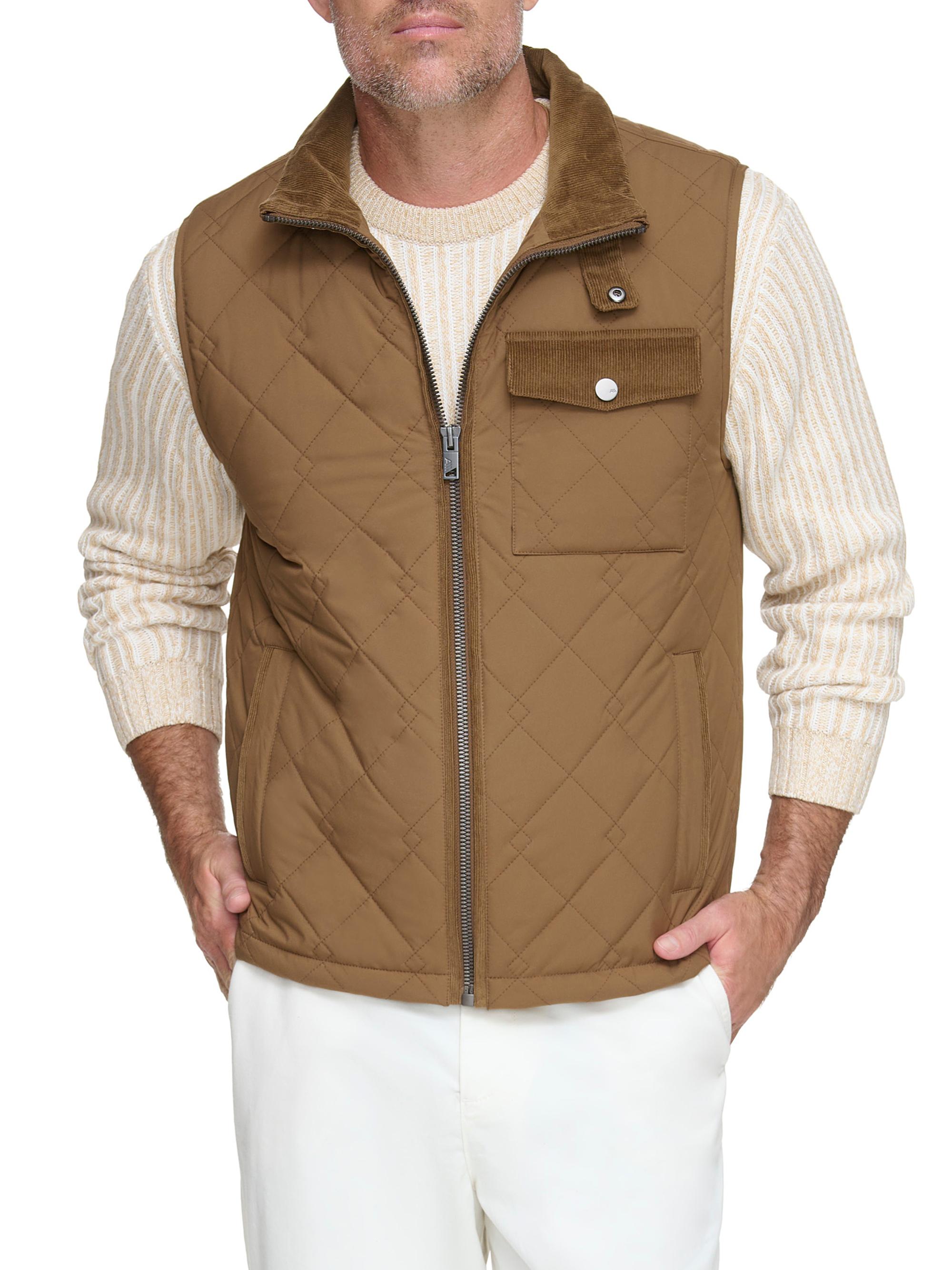 Click here for Andrew Marc Mens Barnet Quilted Vest - Sepia - Siz... prices