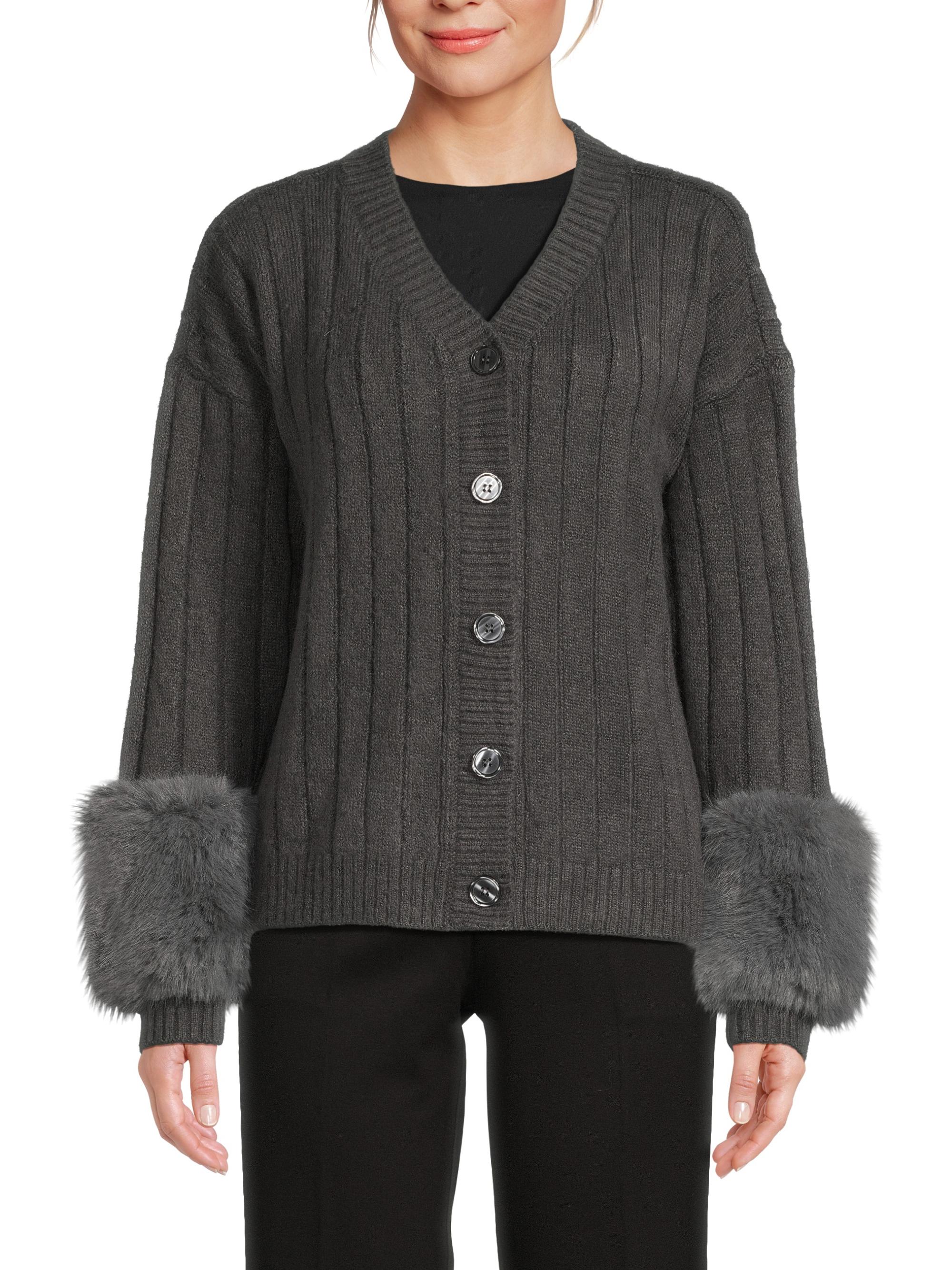 Click here for Saks Fifth Avenue Womens Faux Fur Cuff Rib Knit Ca... prices