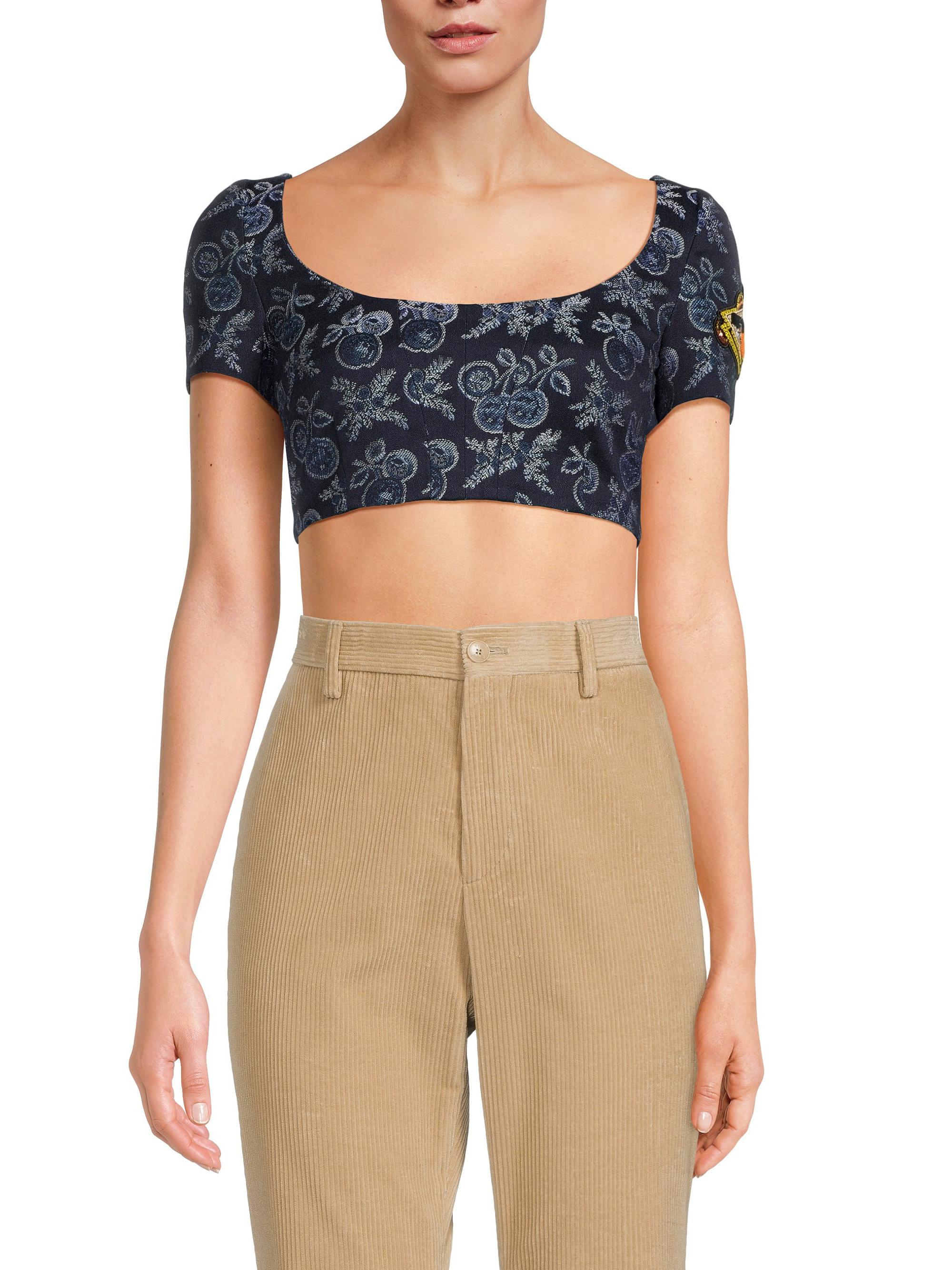Click here for Etro Womens Floral Jacquard Crop Top - Blue - Size... prices