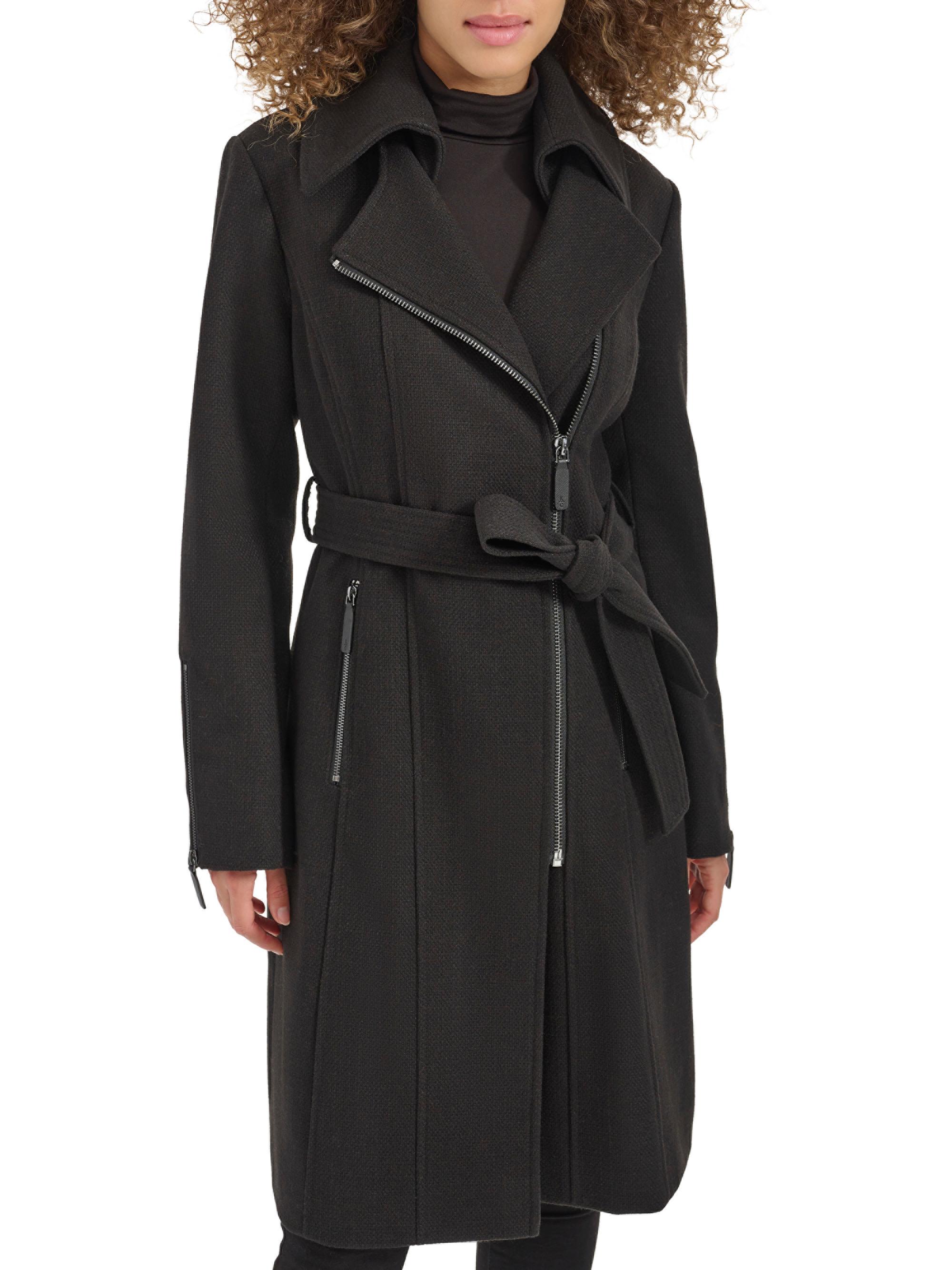 Click here for Kenneth Cole Womens Double Breasted Zip Coat - Bla... prices