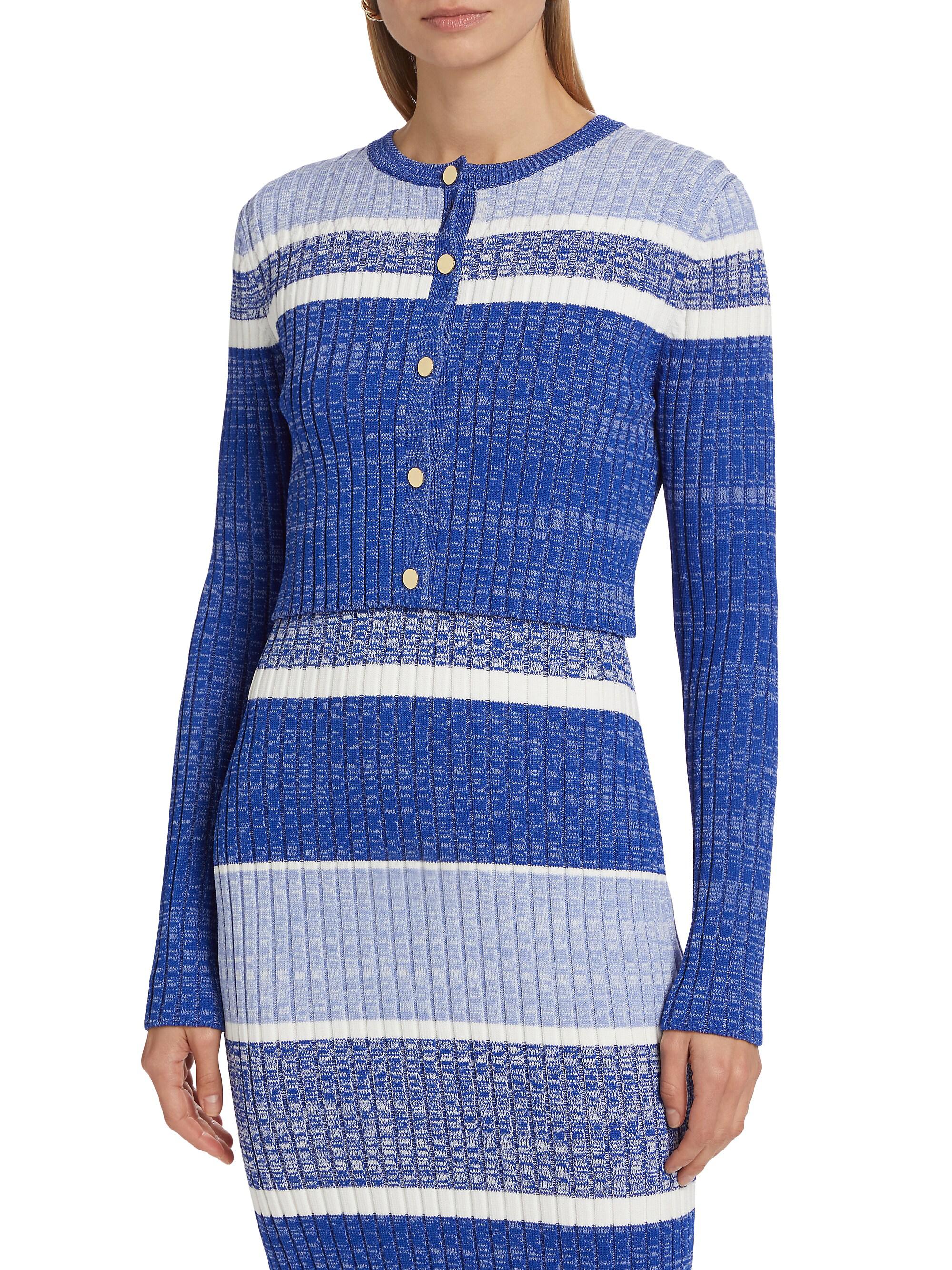 Click here for Toccin Womens Kara Stripe Cropped Cardigan - Navy... prices