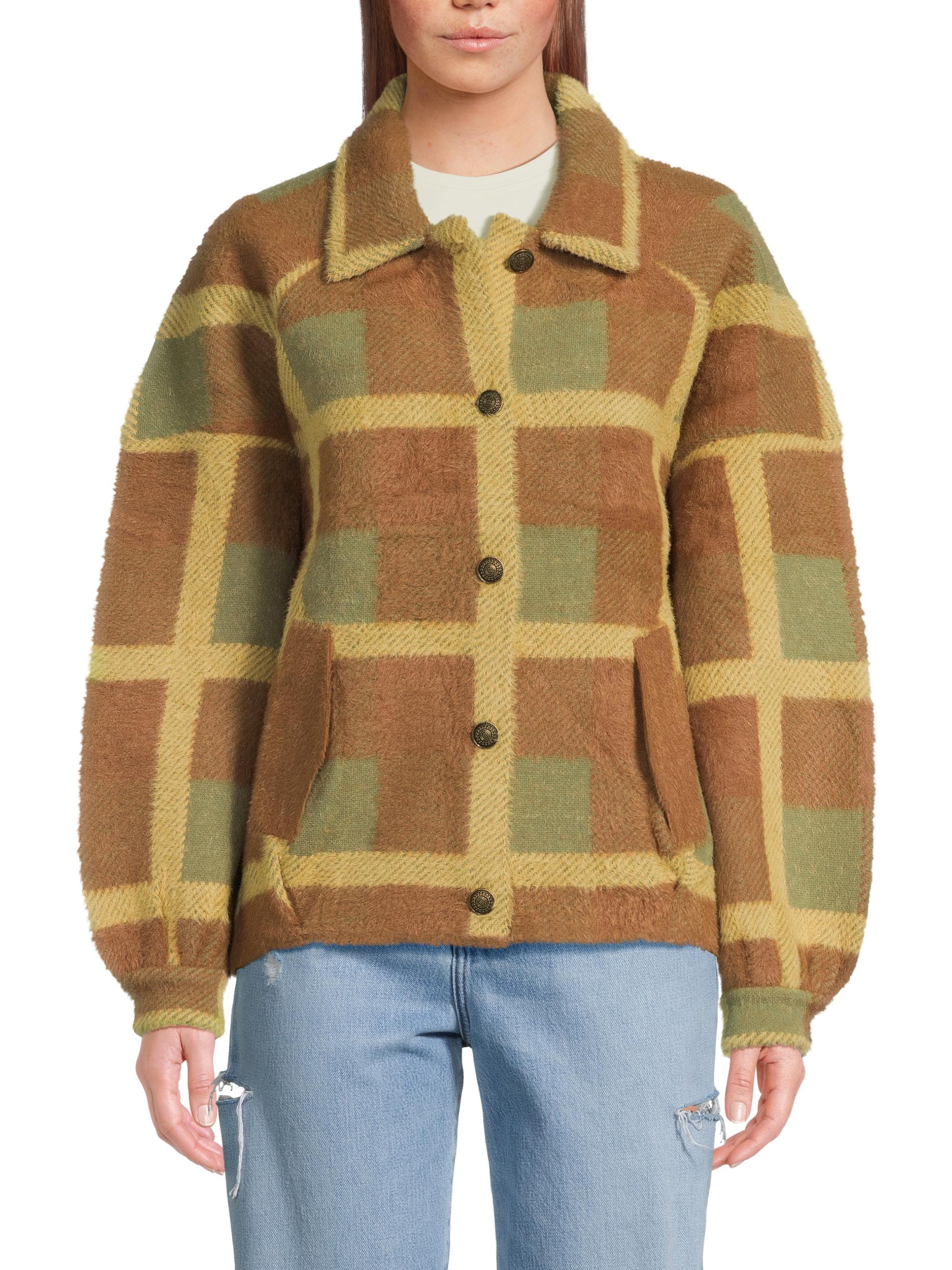 Click here for Nvlt Womens Eyelash Check Cropped Jacket - Sage Pl... prices