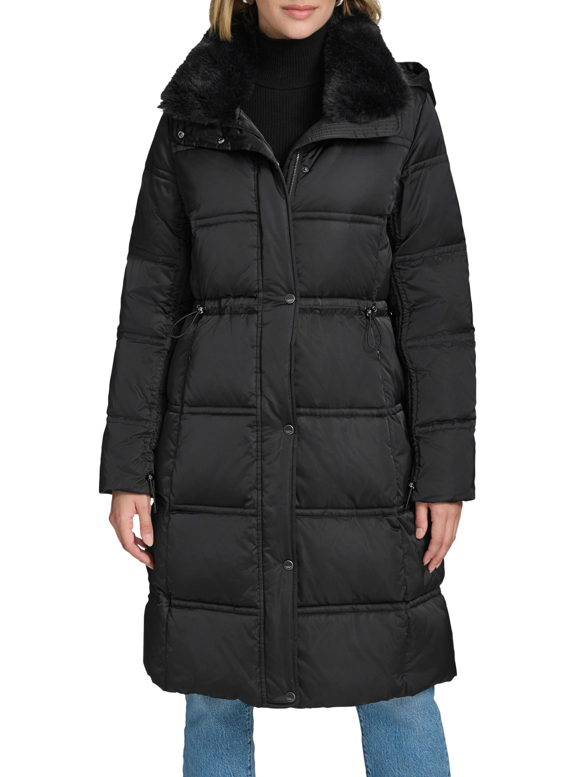 Andrew Marc Womens Emery Faux Rabbit Fur Down Parka - Black - Size XL