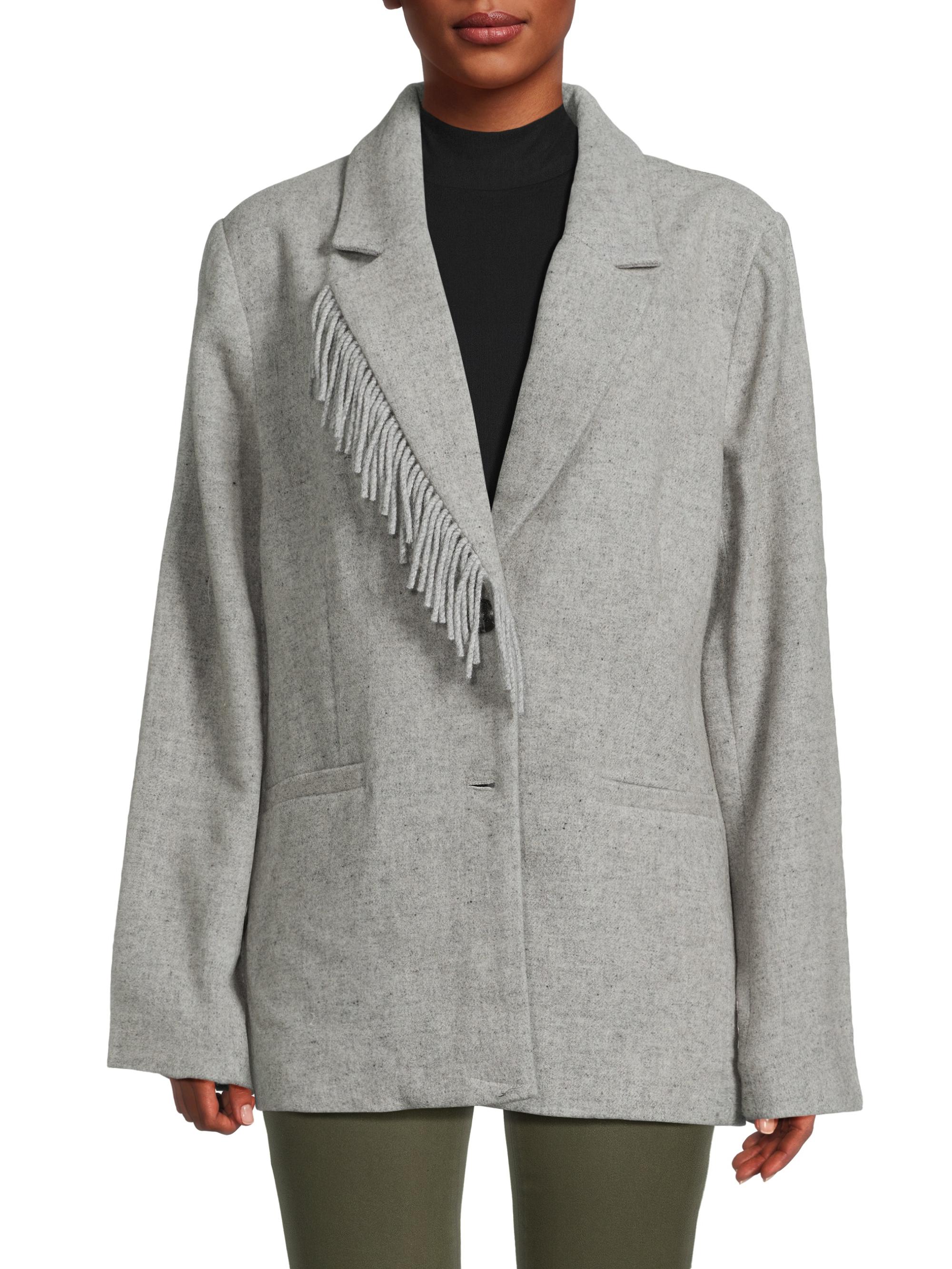 Click here for Nvlt Womens Fringe Trim Wool Blend Blazer - Grey -... prices