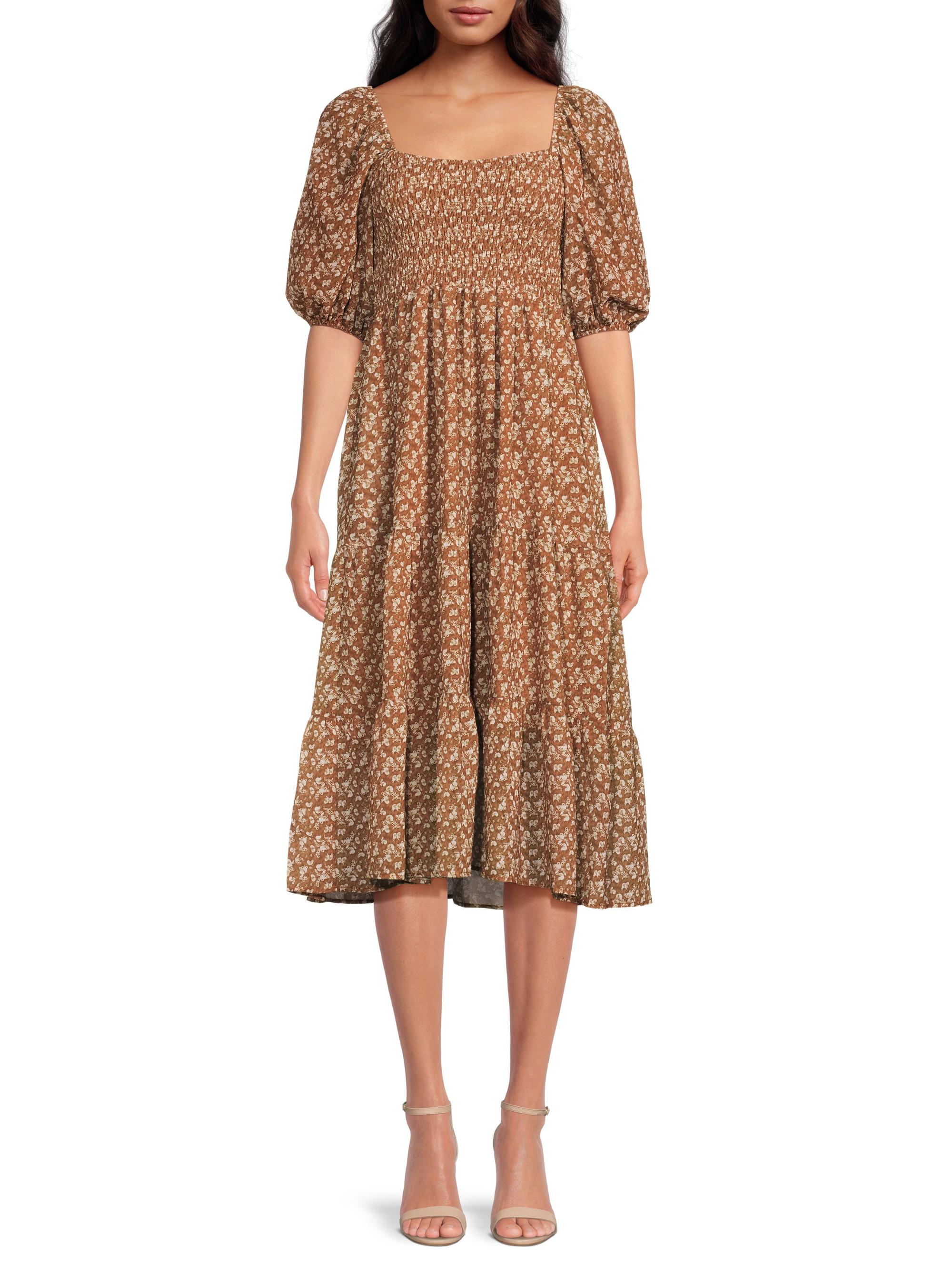 Click here for o. p.t Womens Hera Print Midi-Dress - Brown Floral... prices