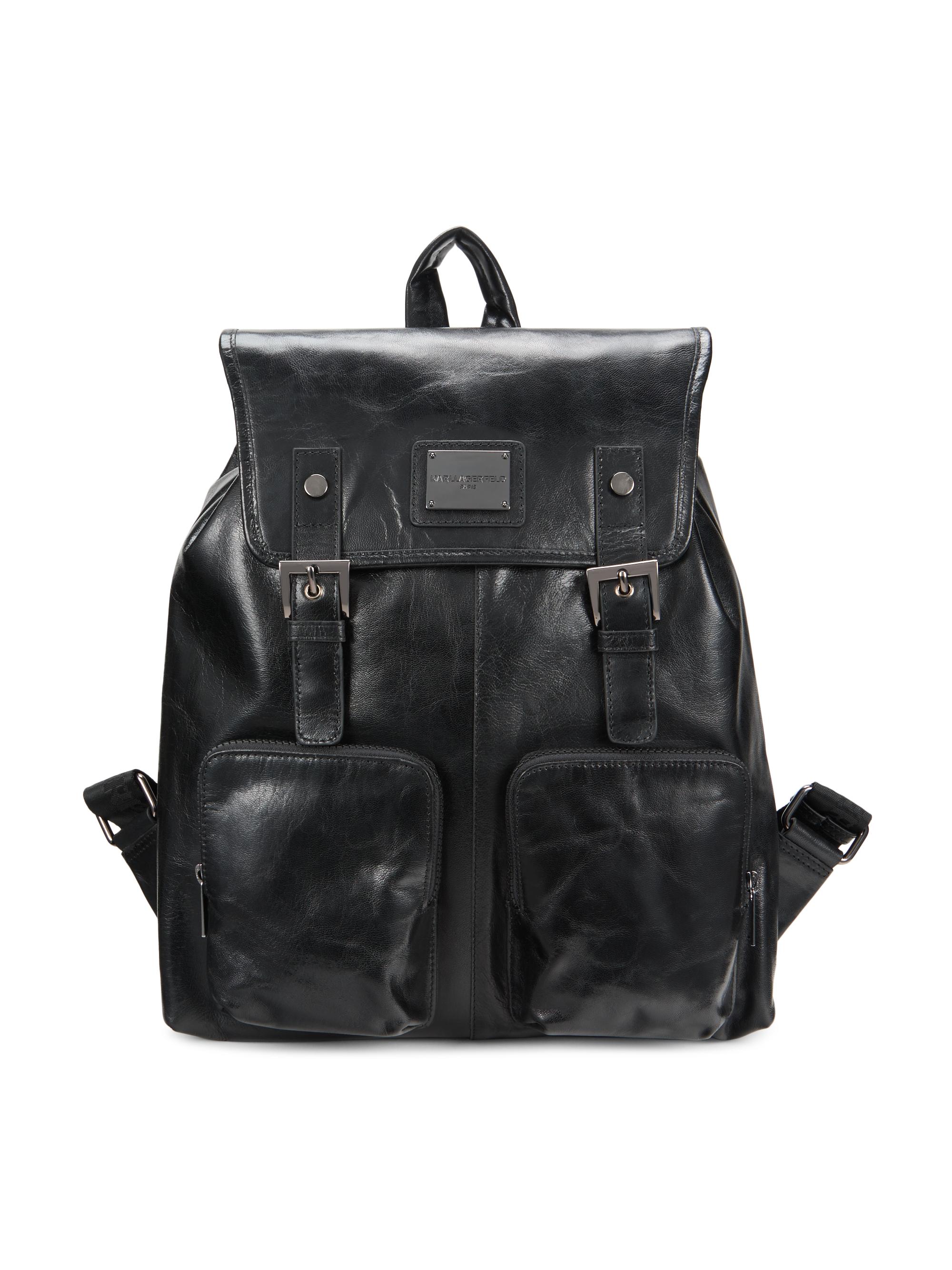 Click here for Karl Lagerfeld Paris Mens Leather Backpack - Black prices