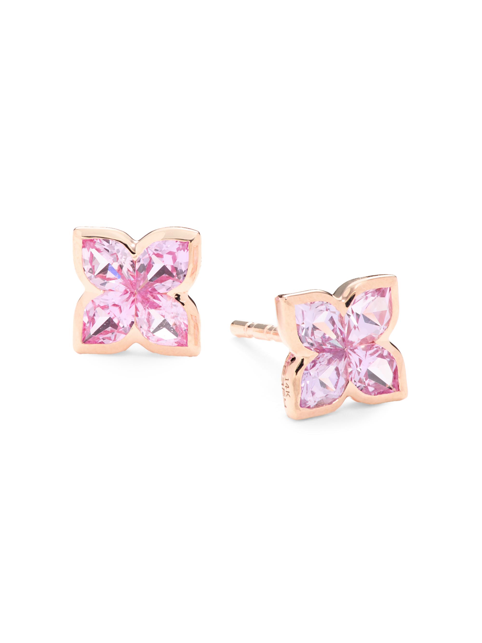 Click here for Effy Womens 14K Rose Gold & Pink Sapphire Floral S... prices