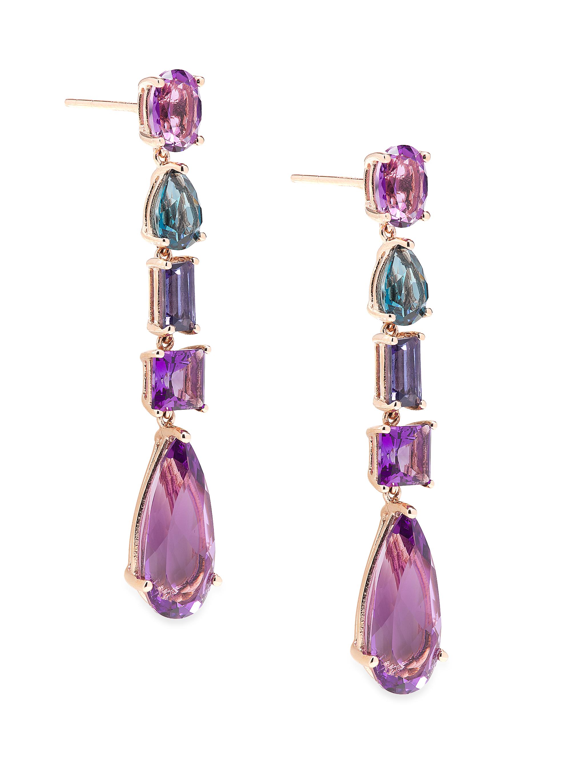 Click here for Effy Womens 14K Rose Gold & Multi-Stone Drop Earri... prices