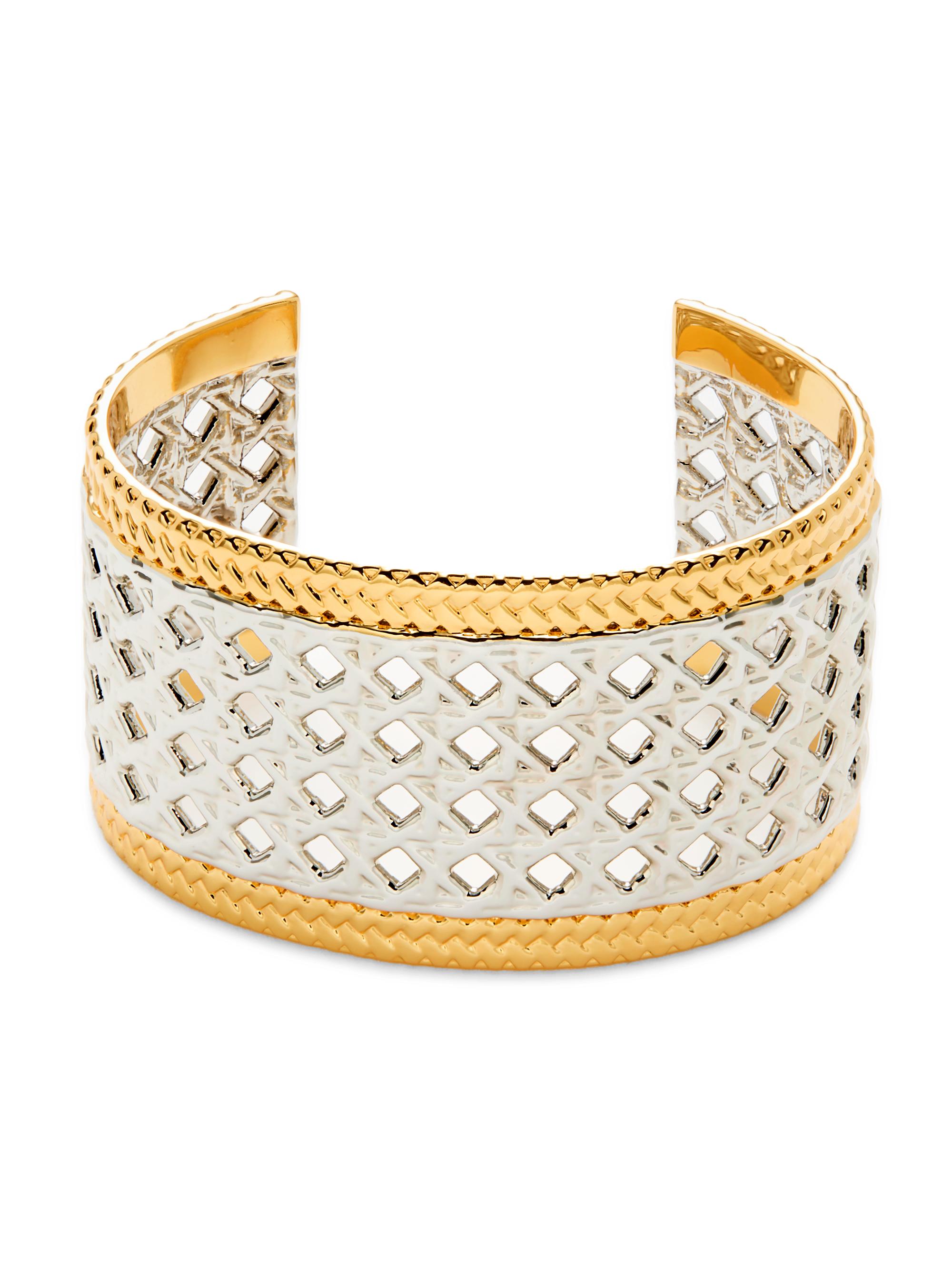 Click here for Saviene Womens Two Tone Plated Cutout Cuff Bracele... prices