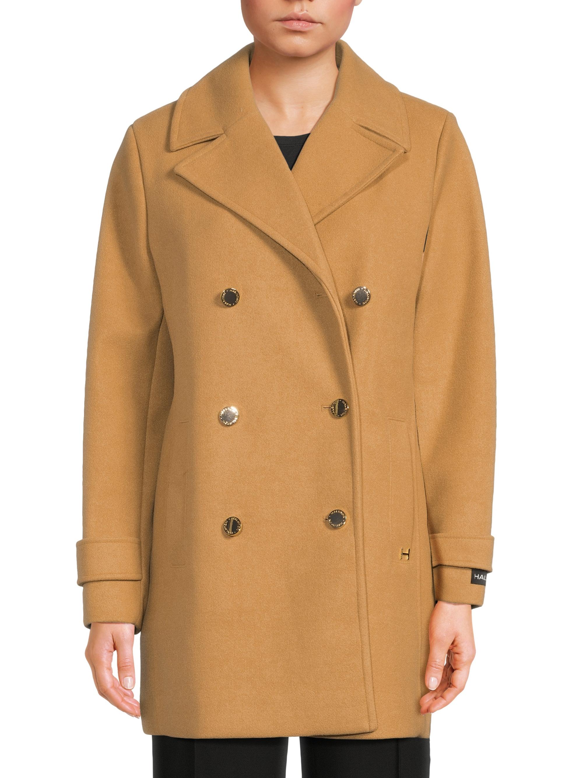 Click here for Halston Womens Faux Wool Double-Breasted Coat - Ca... prices