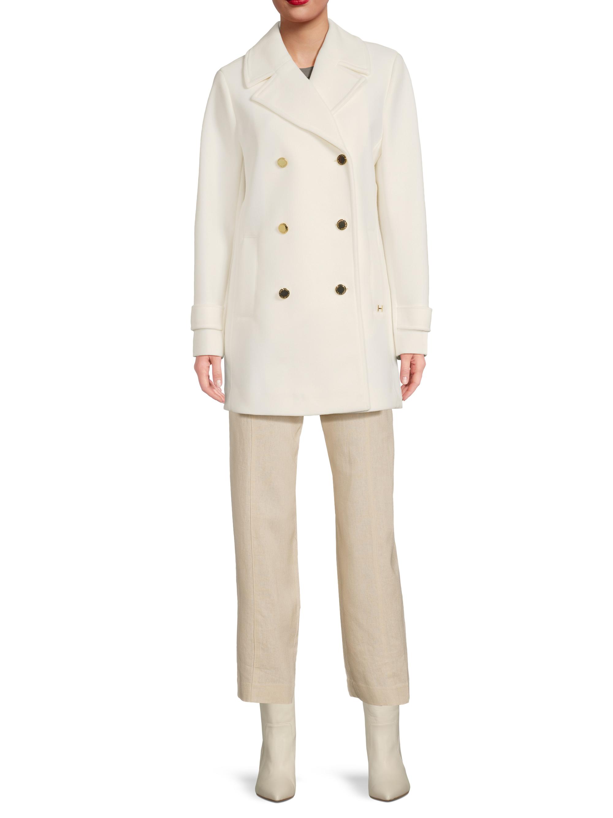 Click here for Halston Womens Faux Wool Double-Breasted Coat - Iv... prices