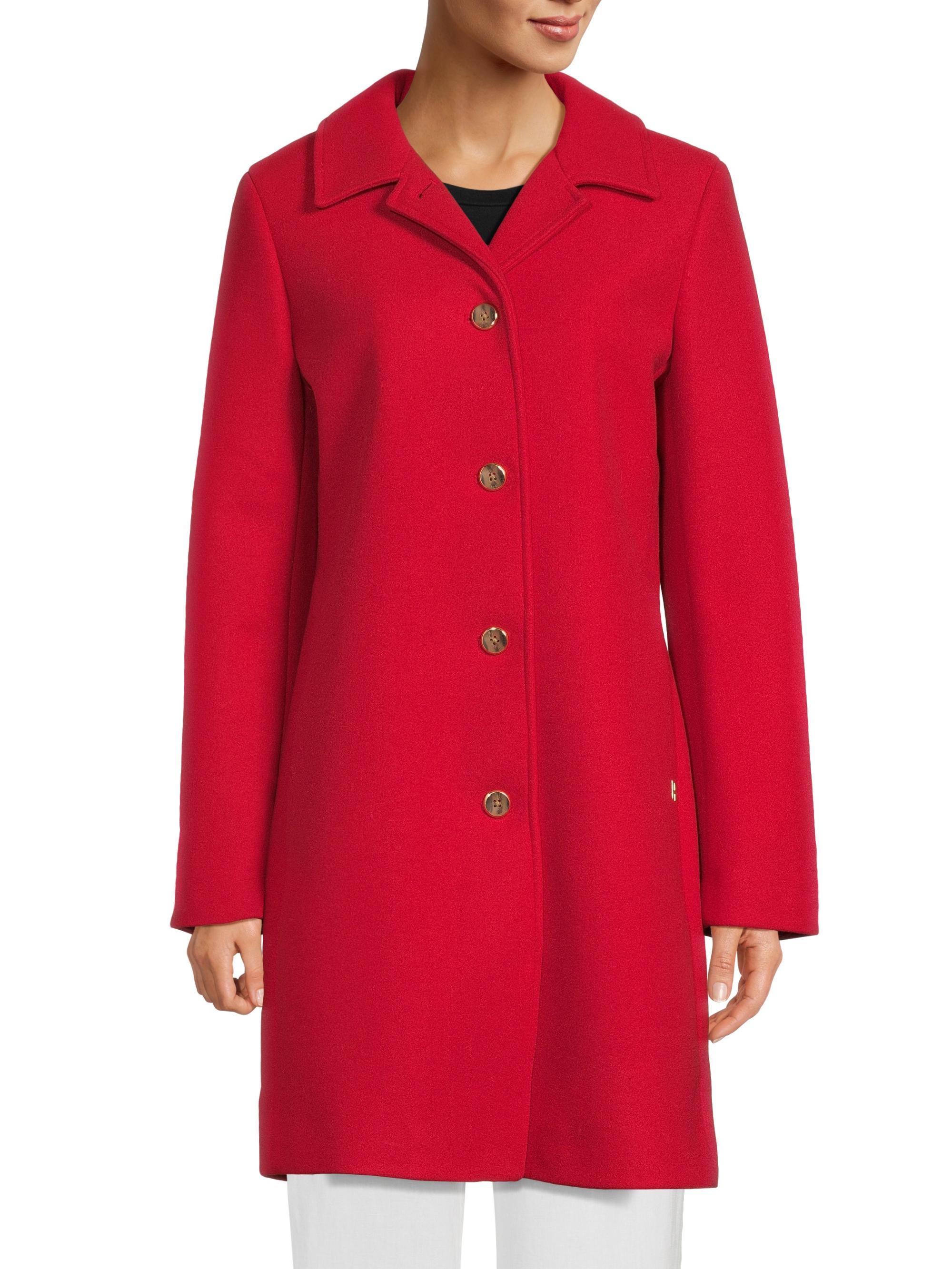 Click here for Halston Womens Faux Wool Button-Front Coat - Red -... prices