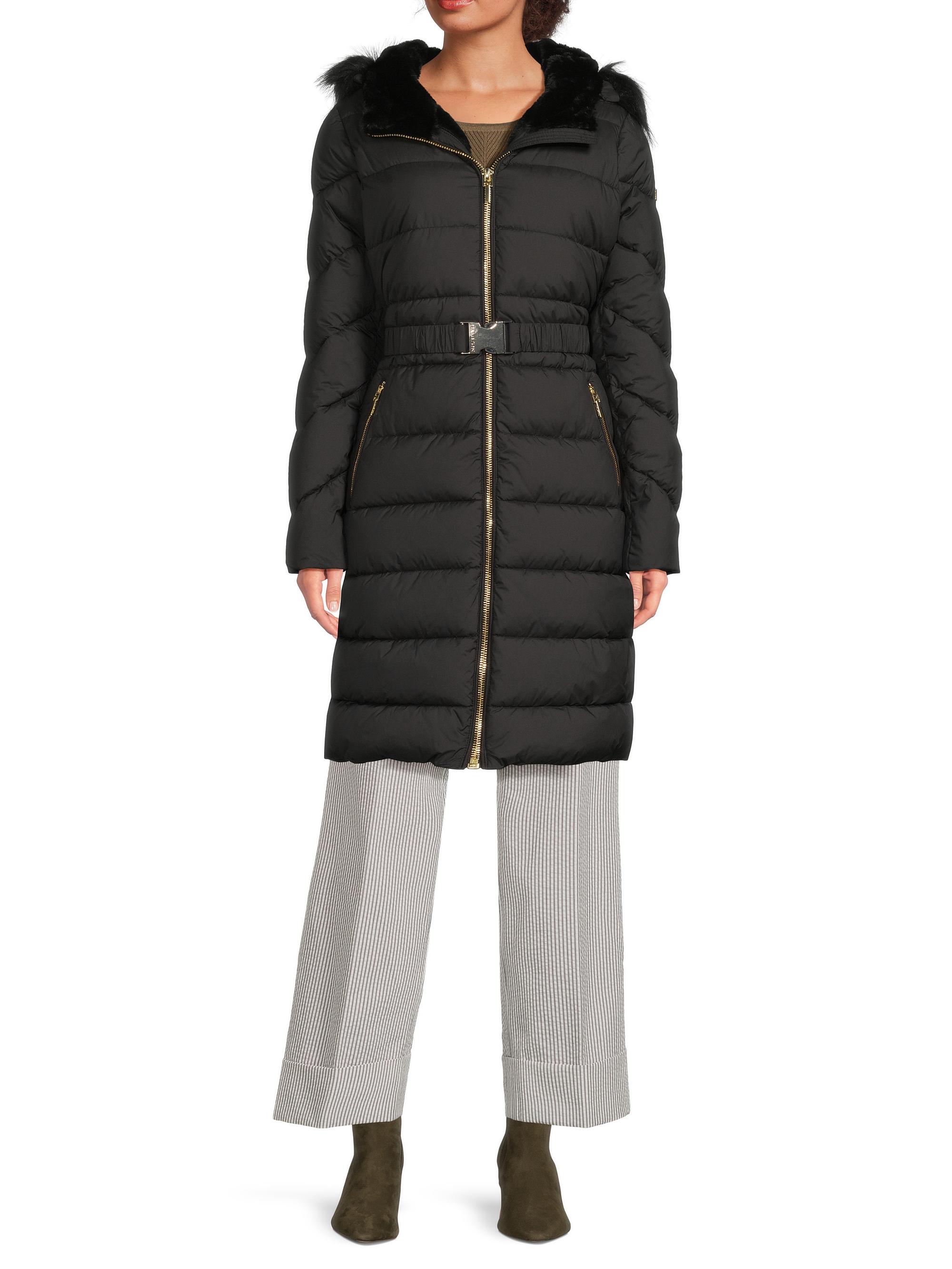 Click here for Halston Womens Faux Fur-Trim Belted Puffer Coat -... prices