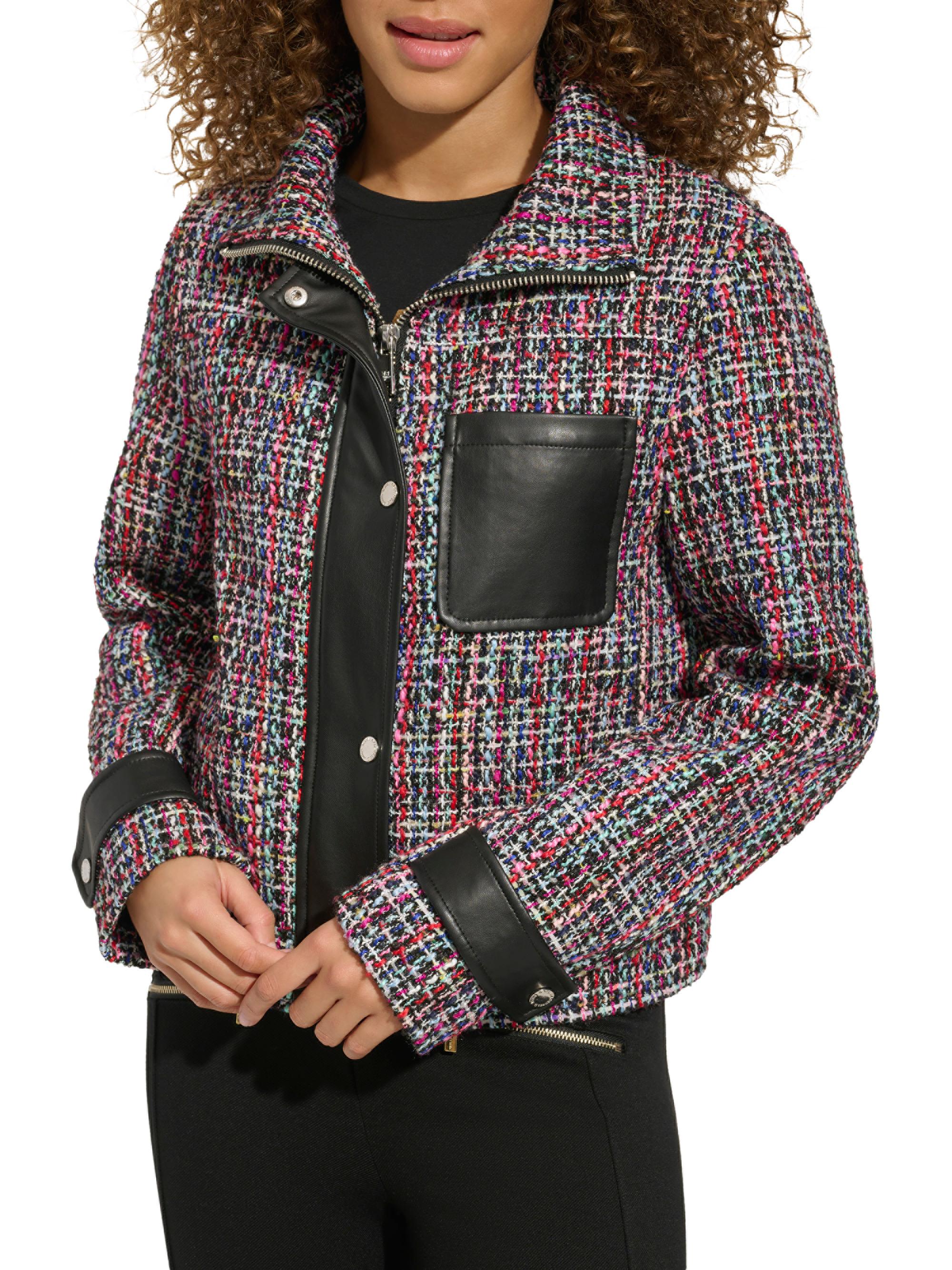 Click here for Karl Lagerfeld Paris Womens Tweed Faux Leather Mot... prices