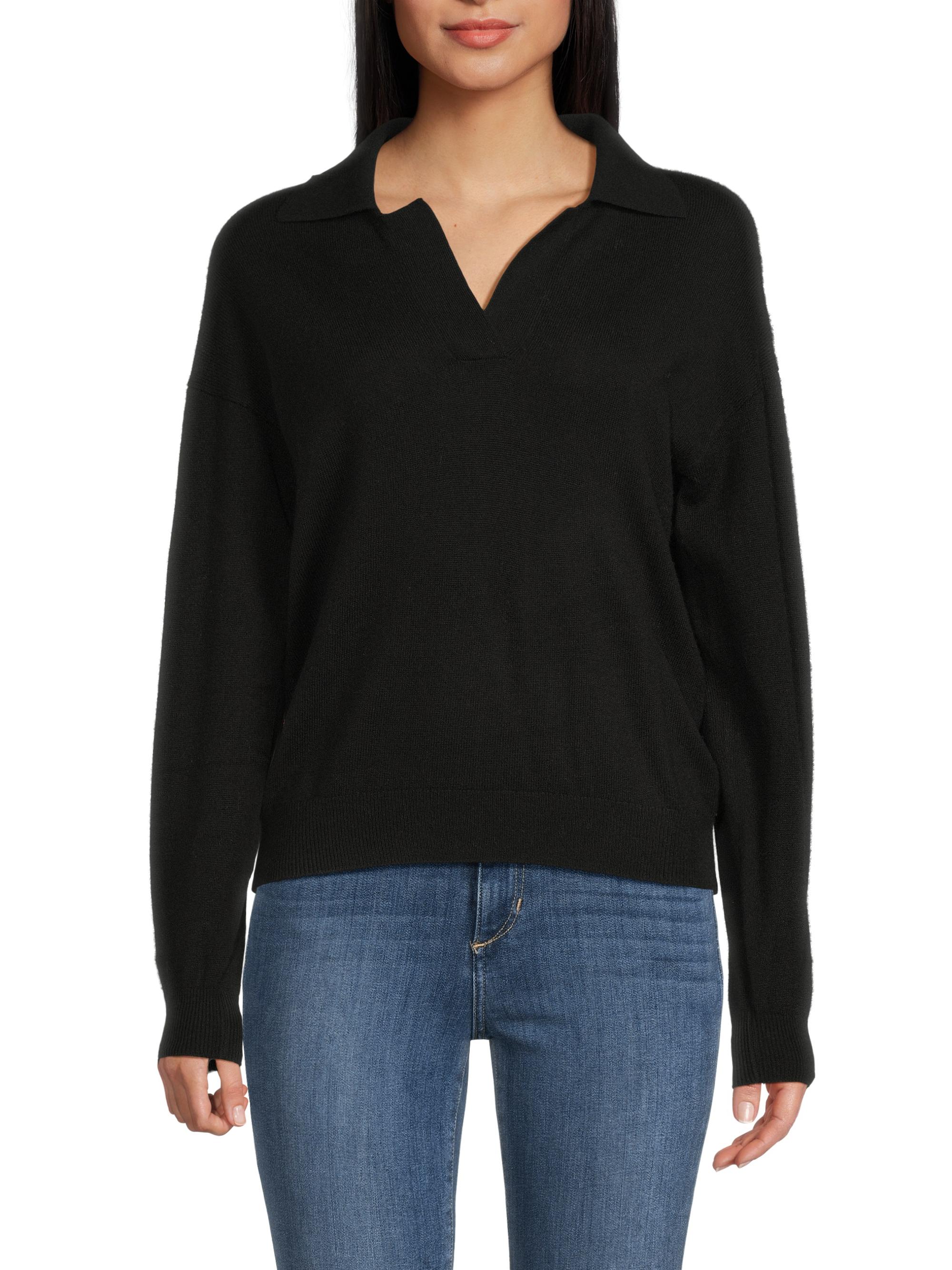 Click here for Naadam Womens Wool & Cashmere Polo Sweater - Black... prices