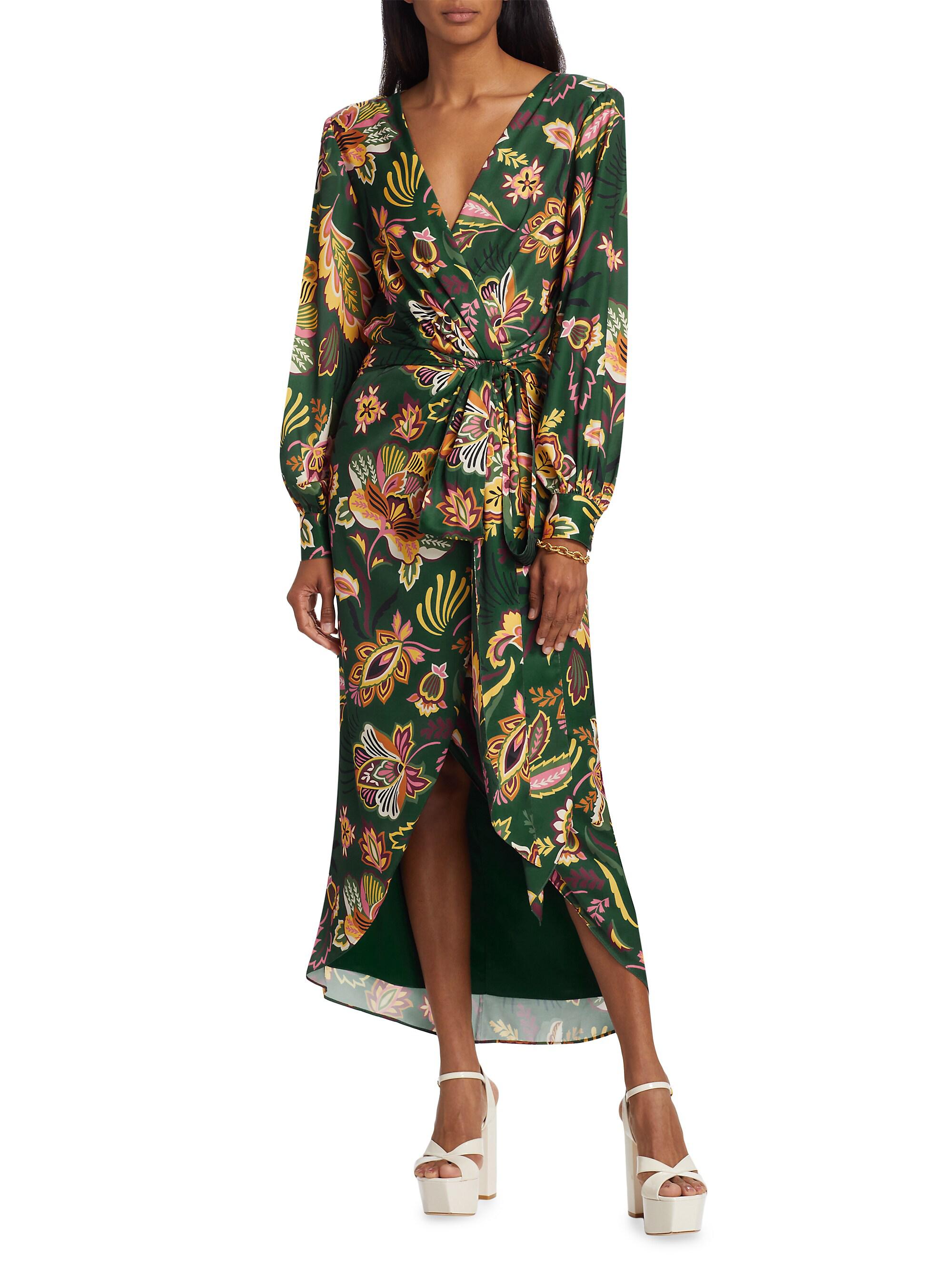 Click here for Ramy Brook Womens Daisy Floral Wrap Midi-Dress - S... prices