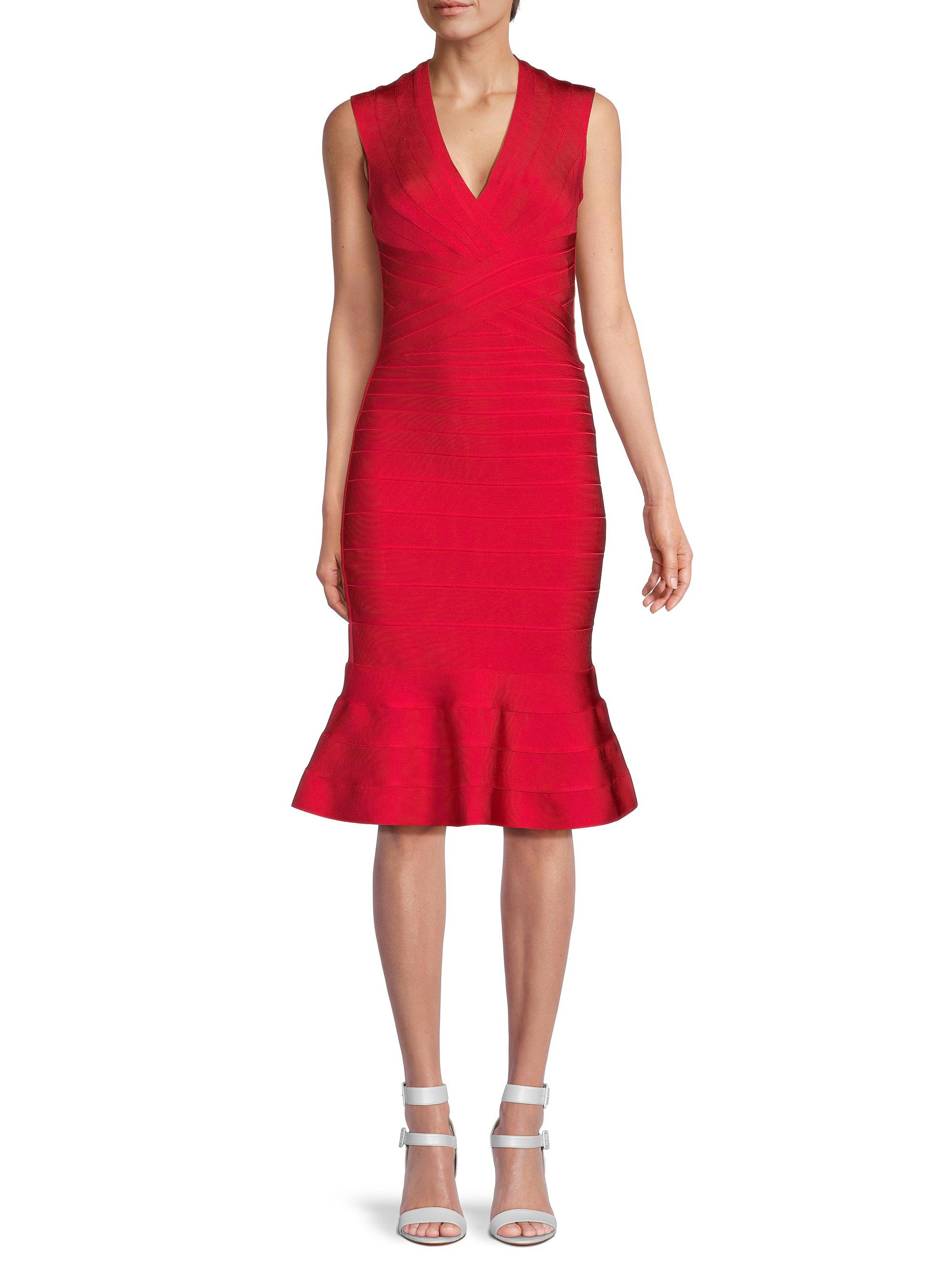 Click here for Hervé Léger Womens Sophie V-Neck Midi-Dress - Lips... prices