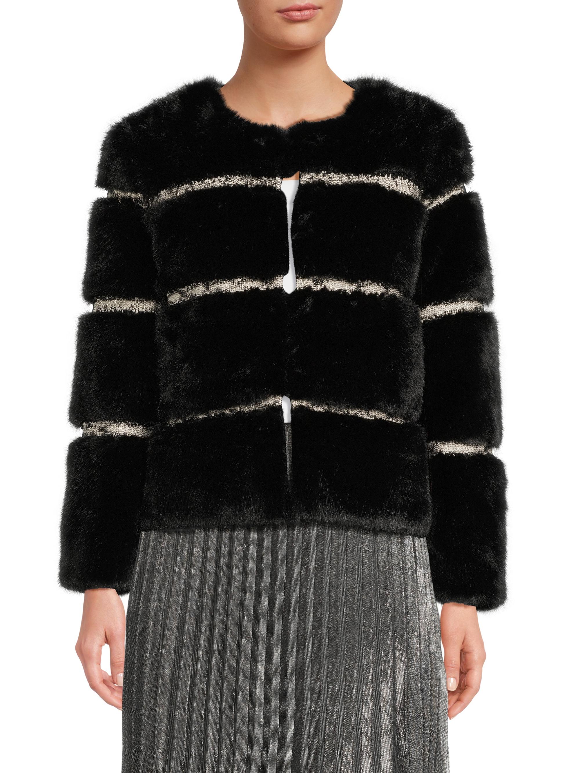 Click here for Wdny Womens Faux Fur Tweed Jacket - Black Gold - S... prices