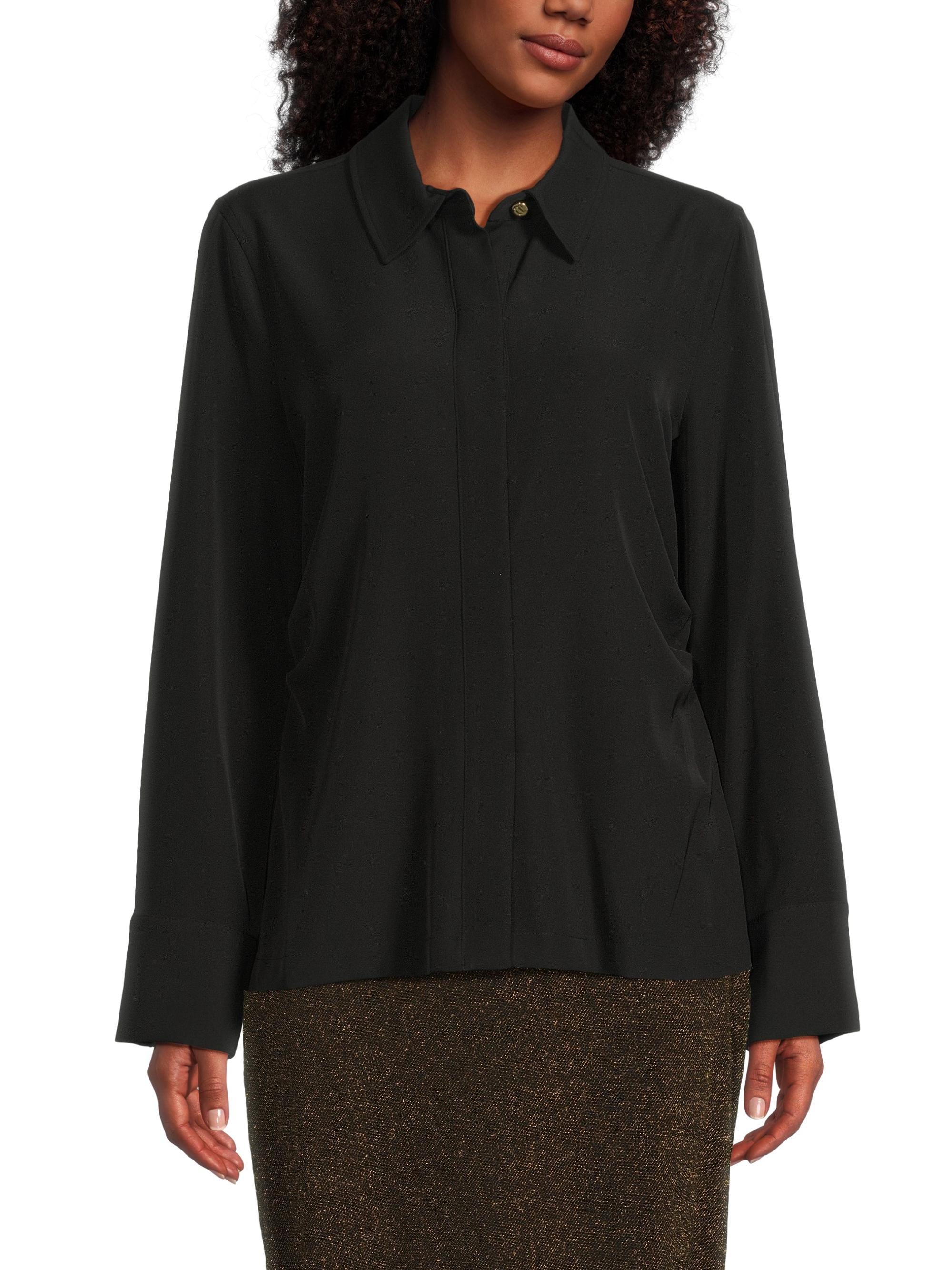 Click here for Halston Womens Hidden-Placket Side Tuck Blouse - B... prices