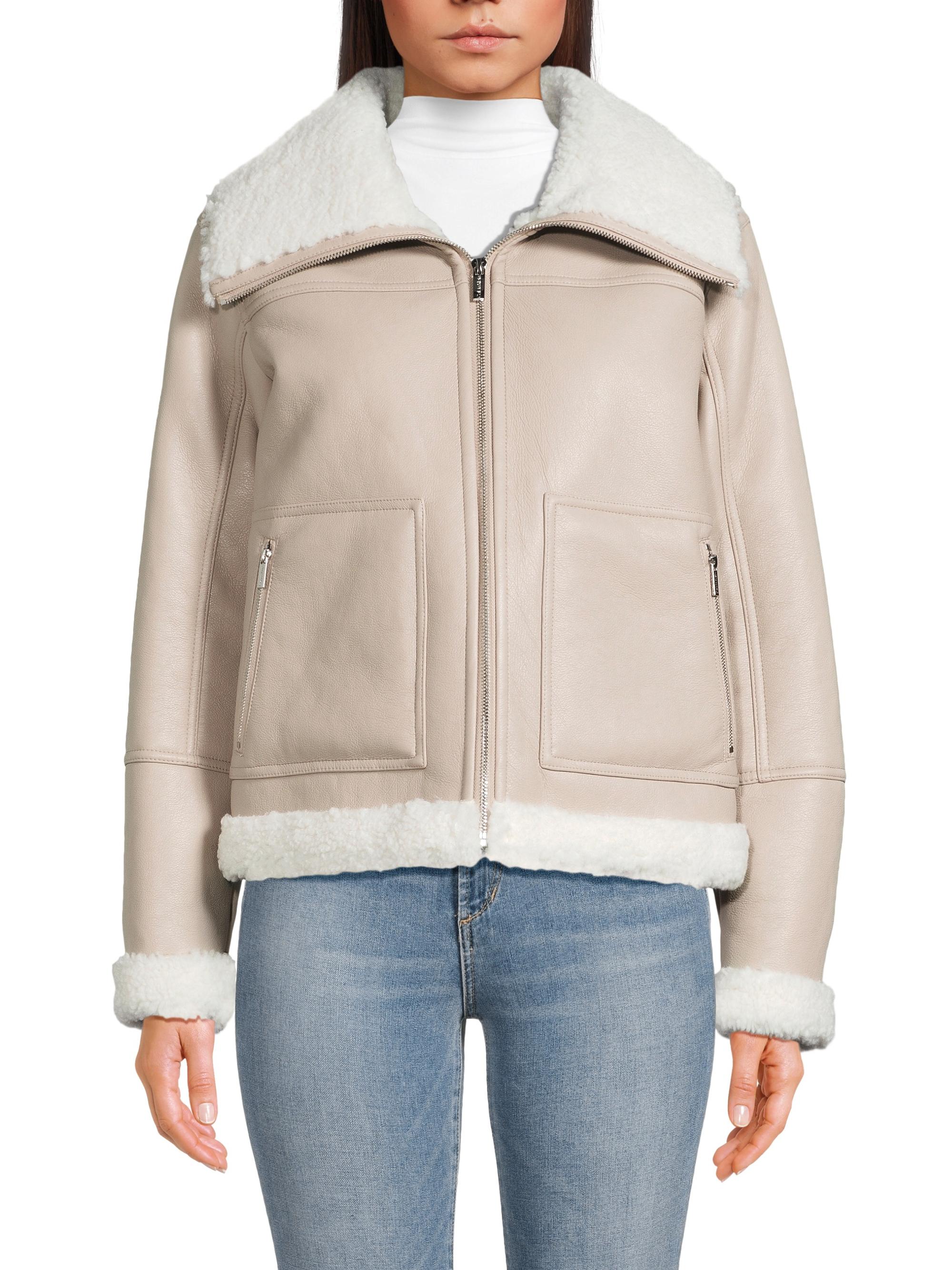 Click here for Calvin Klein Womens Faux Shearling Trim Moto Jacke... prices