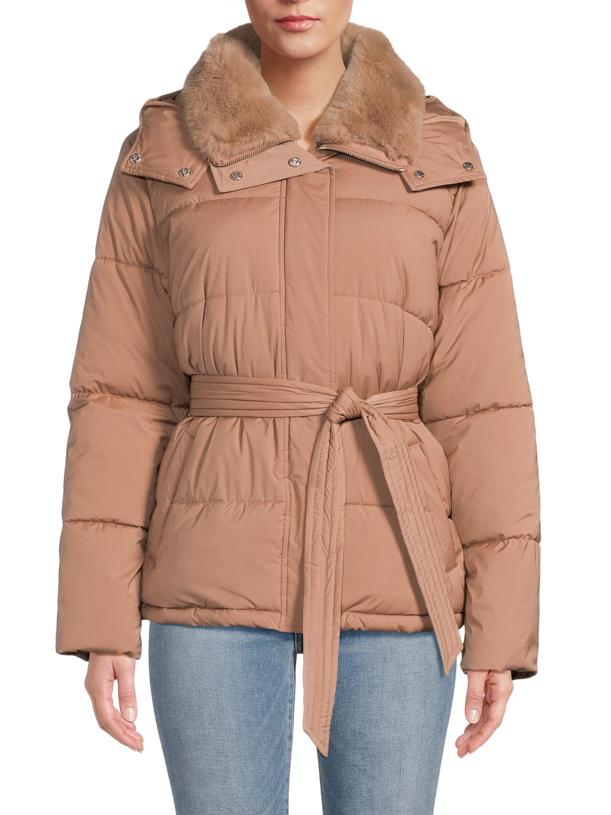 Click here for Calvin Klein Womens Faux Fur Collar Hooded Puffer... prices