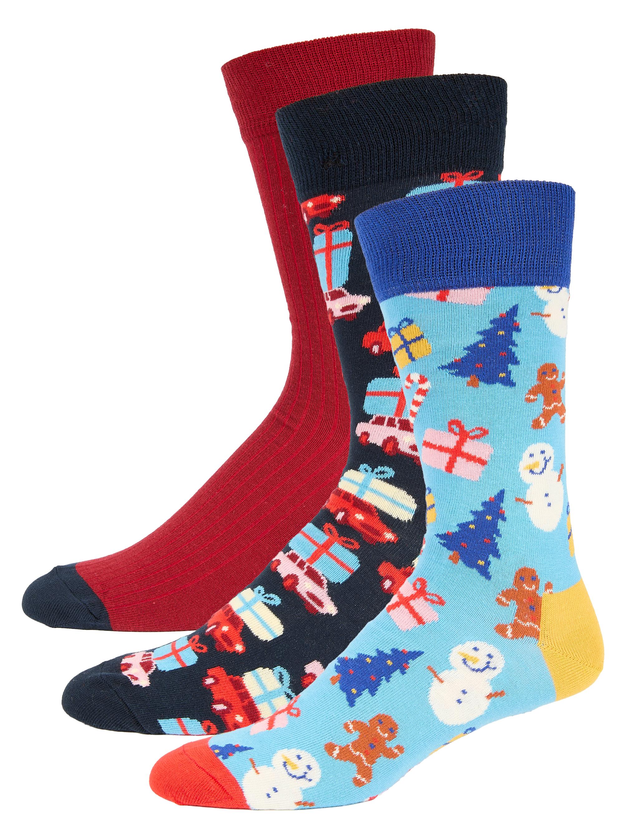 Click here for Happy Socks Mens 3-Pack Crew Socks - Blue Multi -... prices