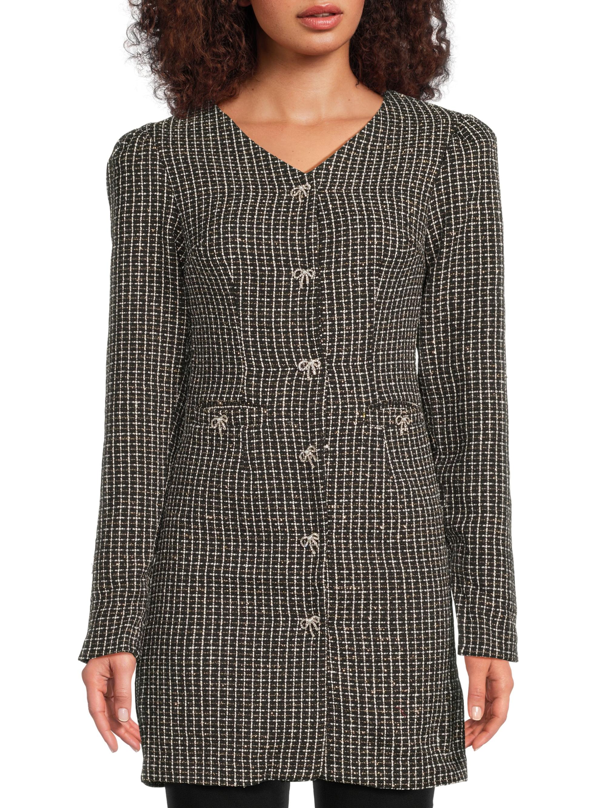 Click here for Lea & Viola Womens Boucle Bow Button Minidress - B... prices