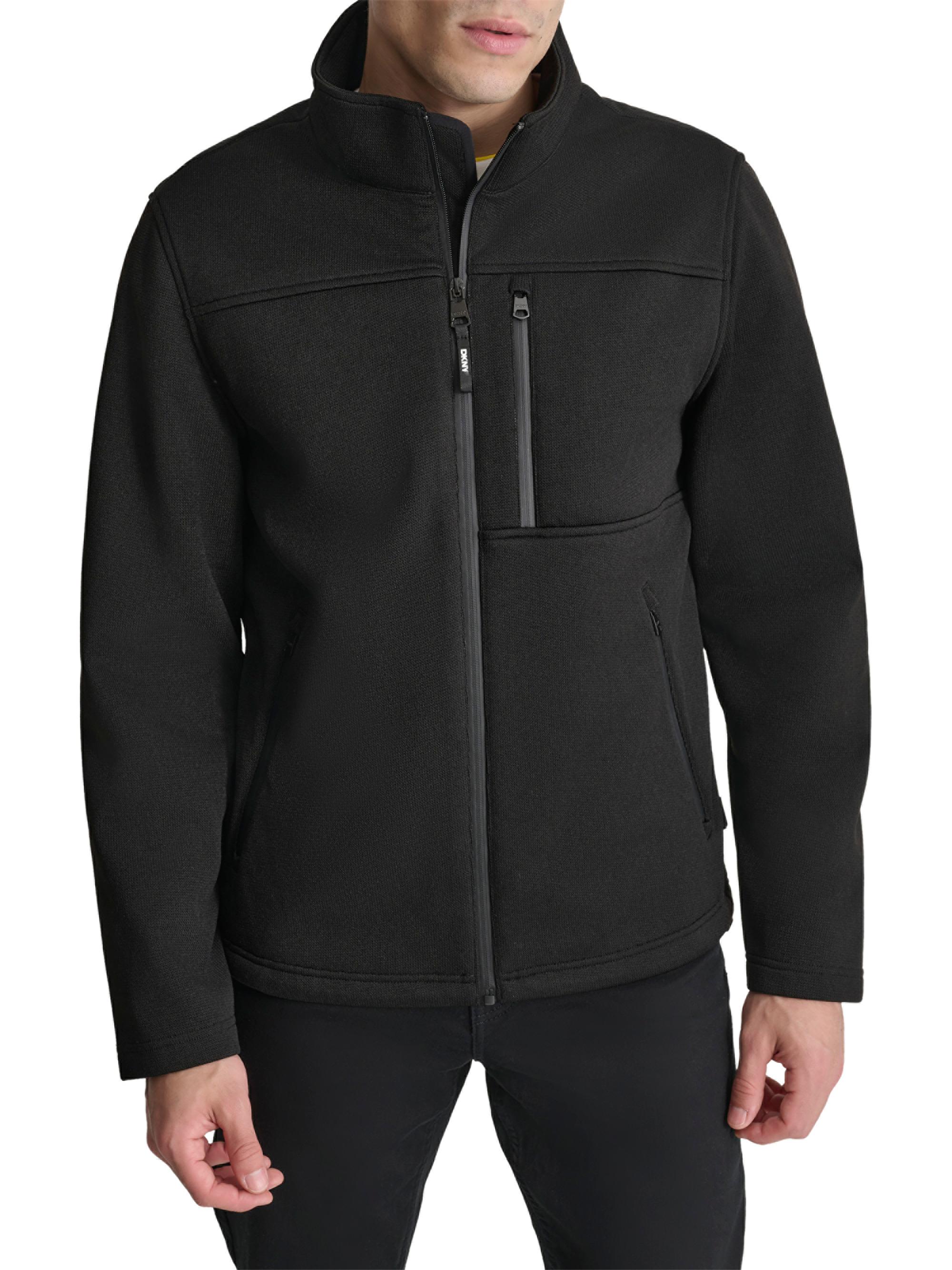 Click here for Dkny Mens Knit Zip Fleece Jacket - Black - Size M prices