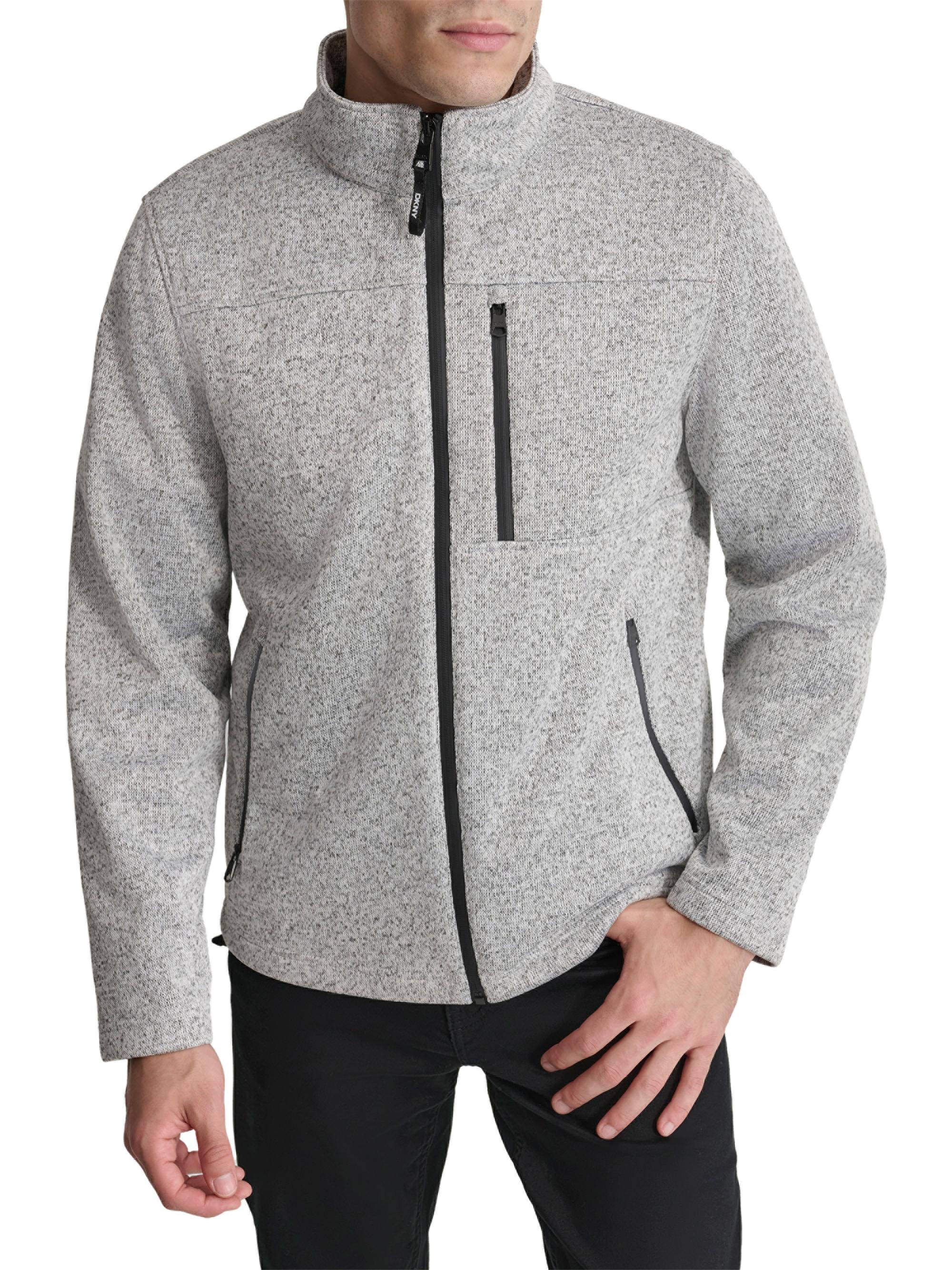 Click here for Dkny Mens Knit Zip Fleece Jacket - Light Grey - Si... prices