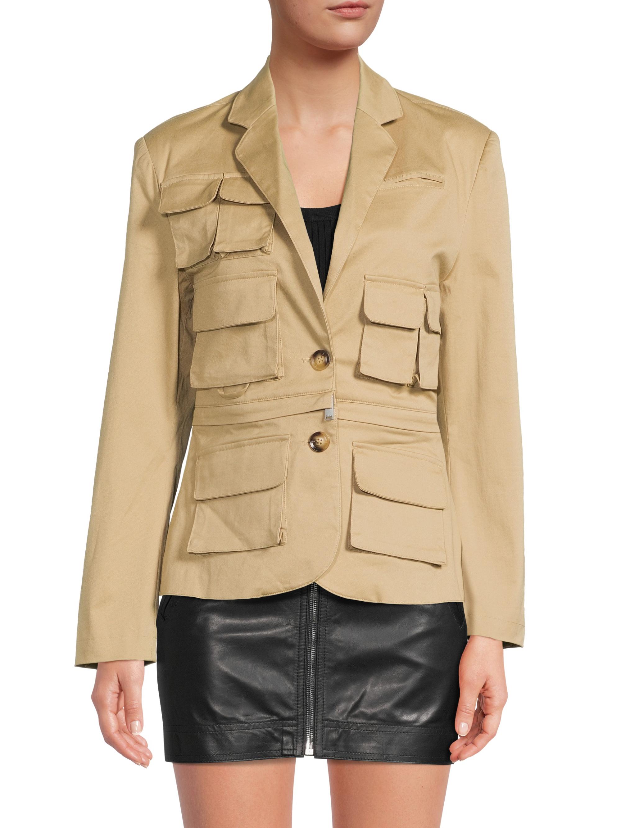 Click here for Rta Womens Notch Lapel Utilitarian Blazer - Tan -... prices