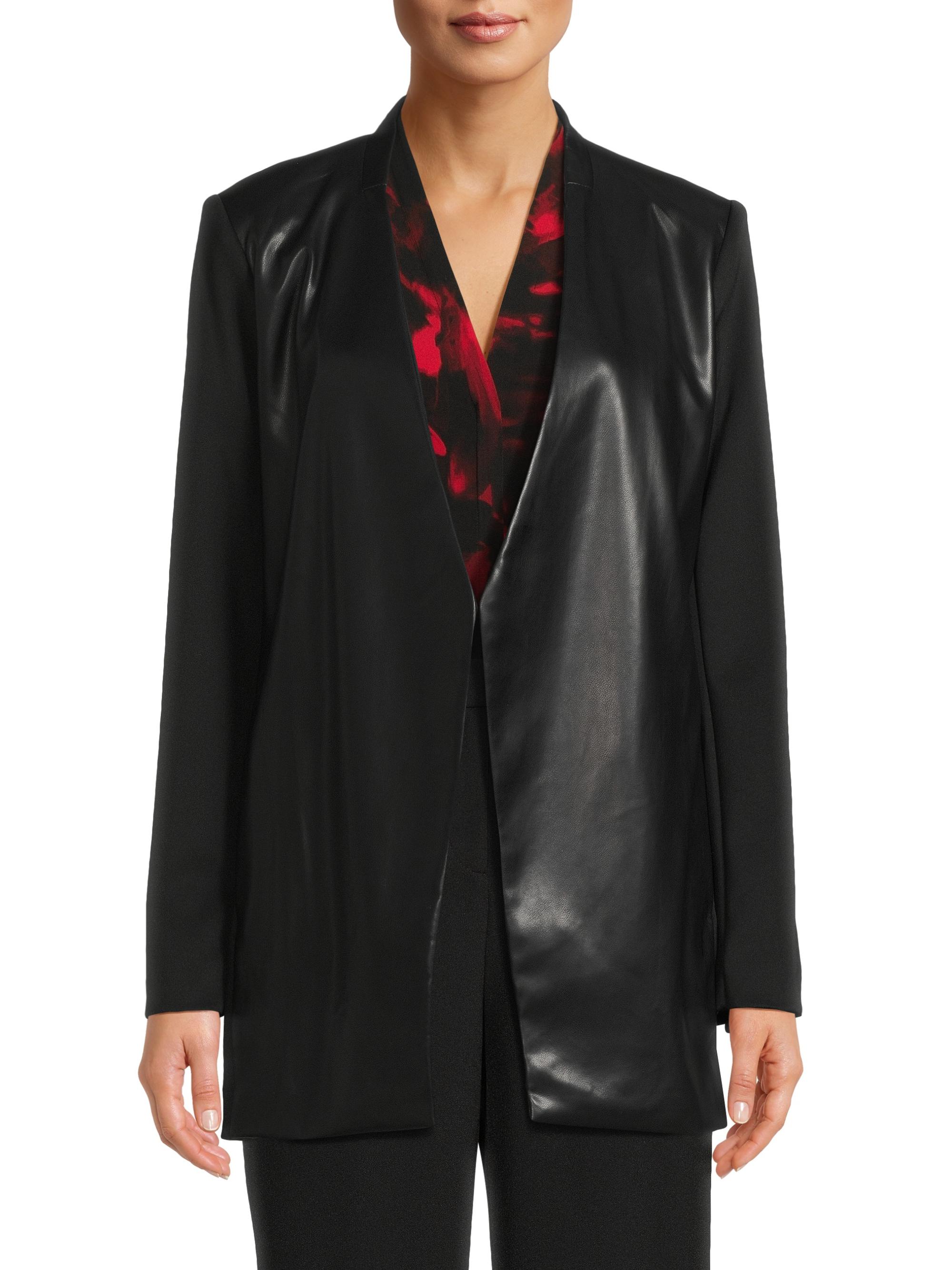 Click here for Calvin Klein Womens Faux Leather Open Front Jacket... prices