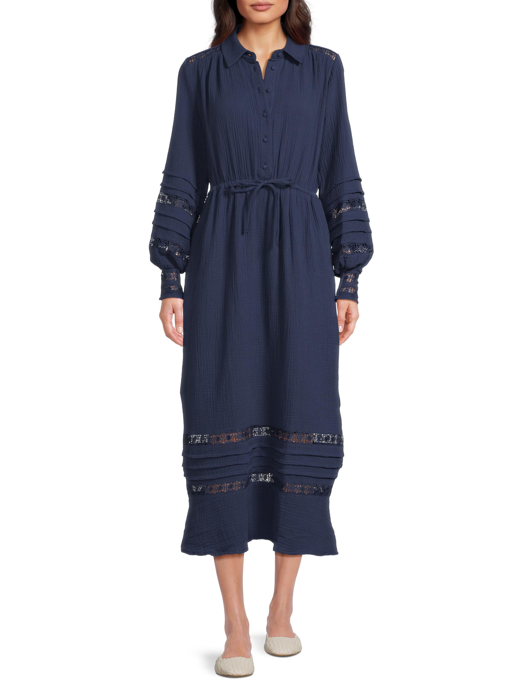 Click here for Saks Fifth Avenue Womens Lace Insert Midi Shirtdre... prices