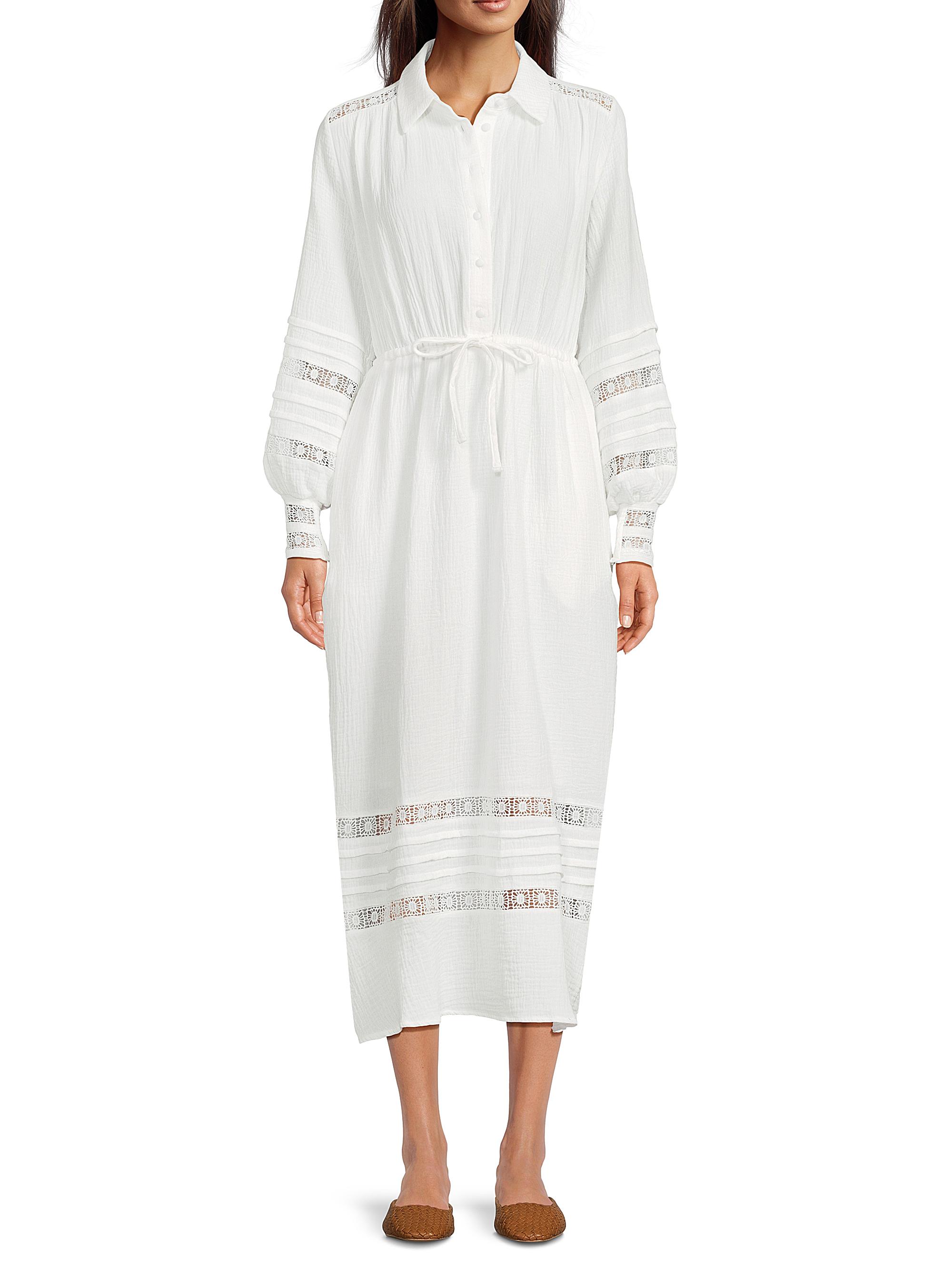 Click here for Saks Fifth Avenue Womens Lace Insert Midi Shirtdre... prices