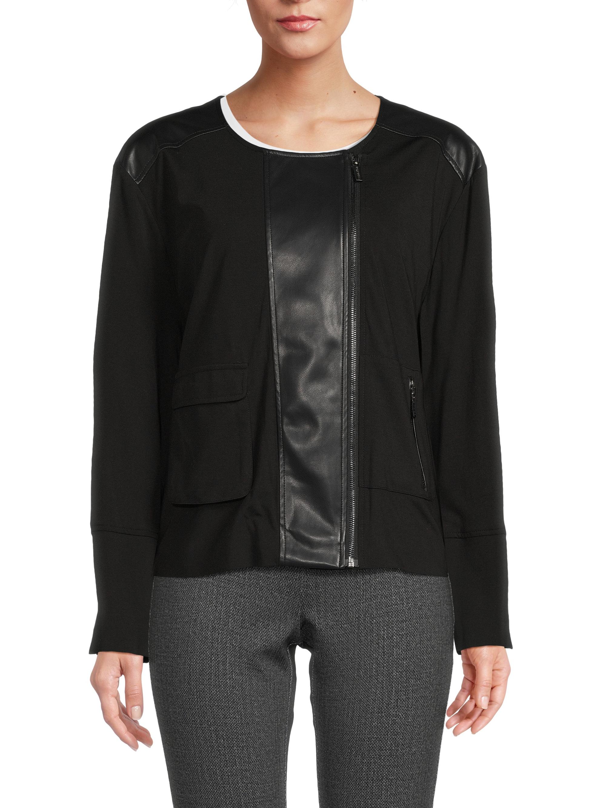 Click here for Calvin Klein Womens Faux Leather Asymmetric Knit Z... prices