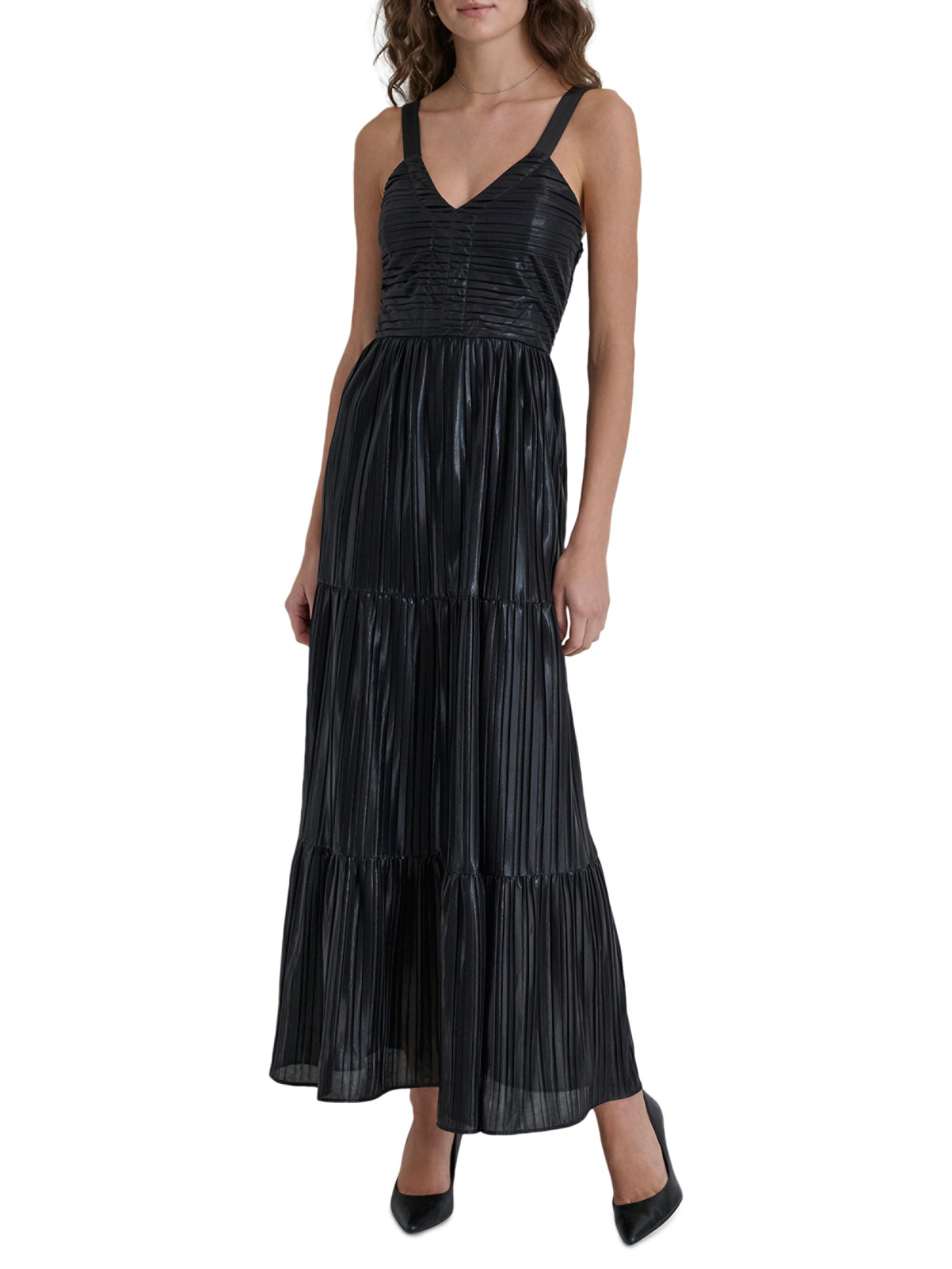 Click here for Dkny Womens Sleeveless Foil Plissé Maxi Dress - Bl... prices