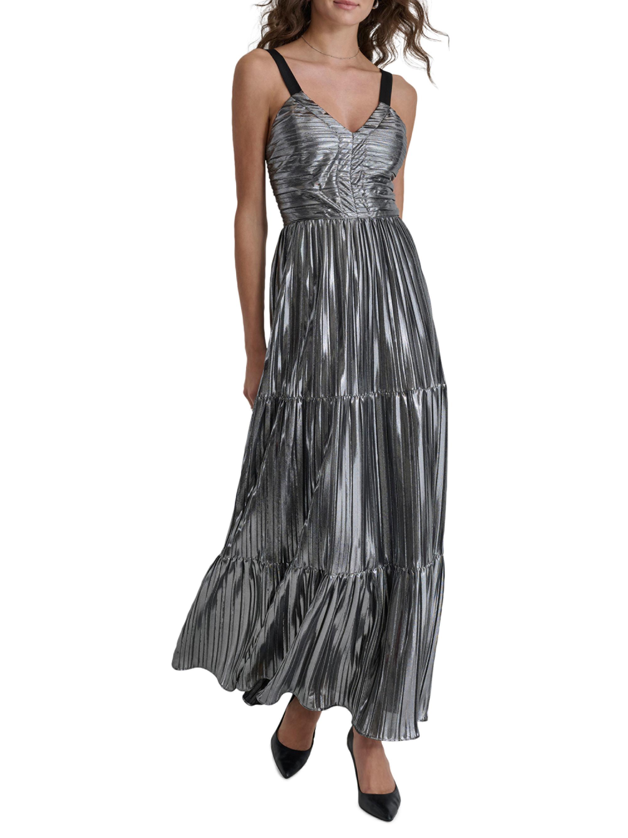 Click here for Dkny Womens Sleeveless Foil Plissé Maxi Dress - Si... prices