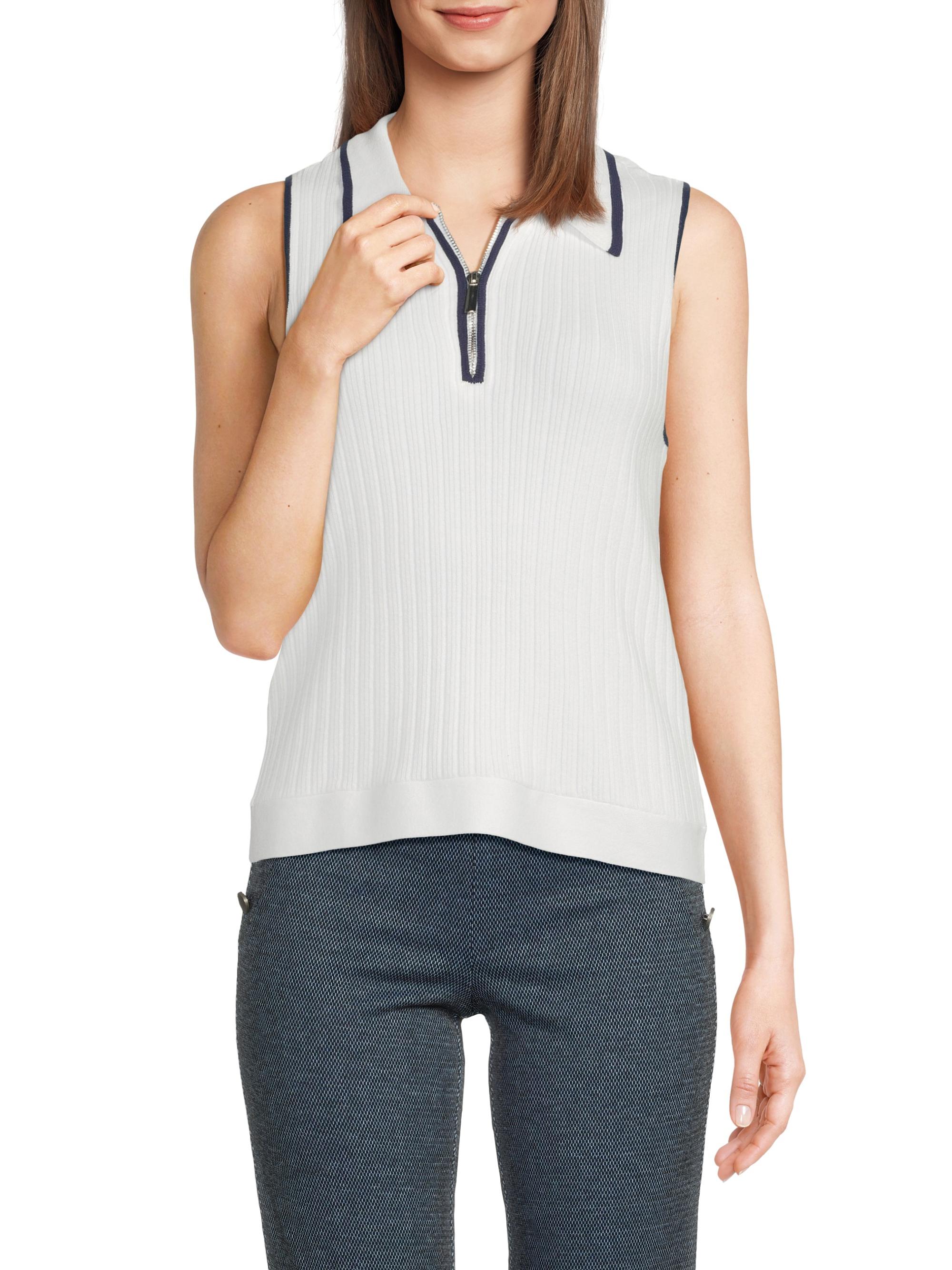 Saks Fifth Avenue Womens Rib-Knit Sweater Vest - Frost White Navy - Size M