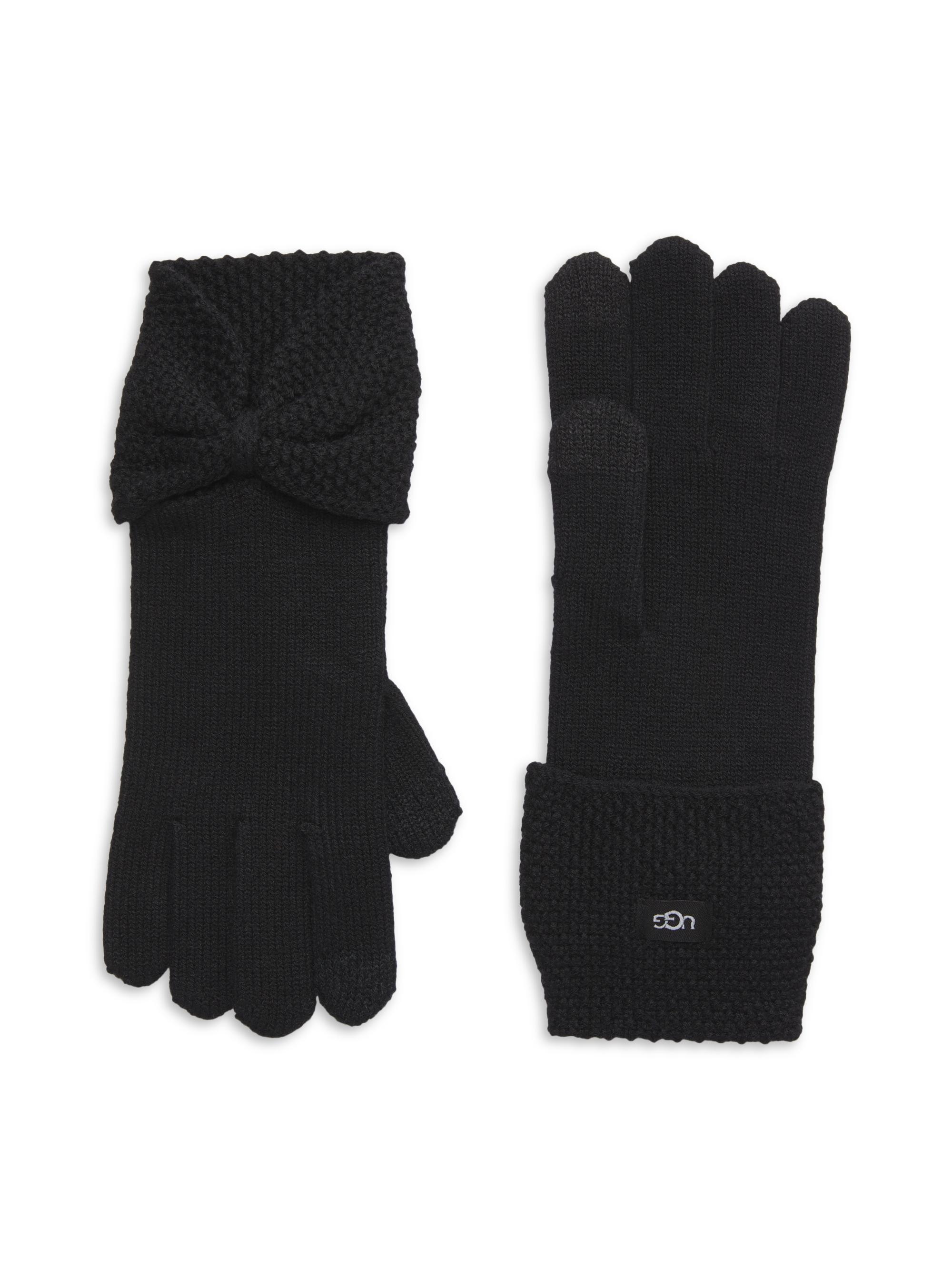 Click here for Ugg Womens Knit Bow Touchscreen Gloves - Black prices