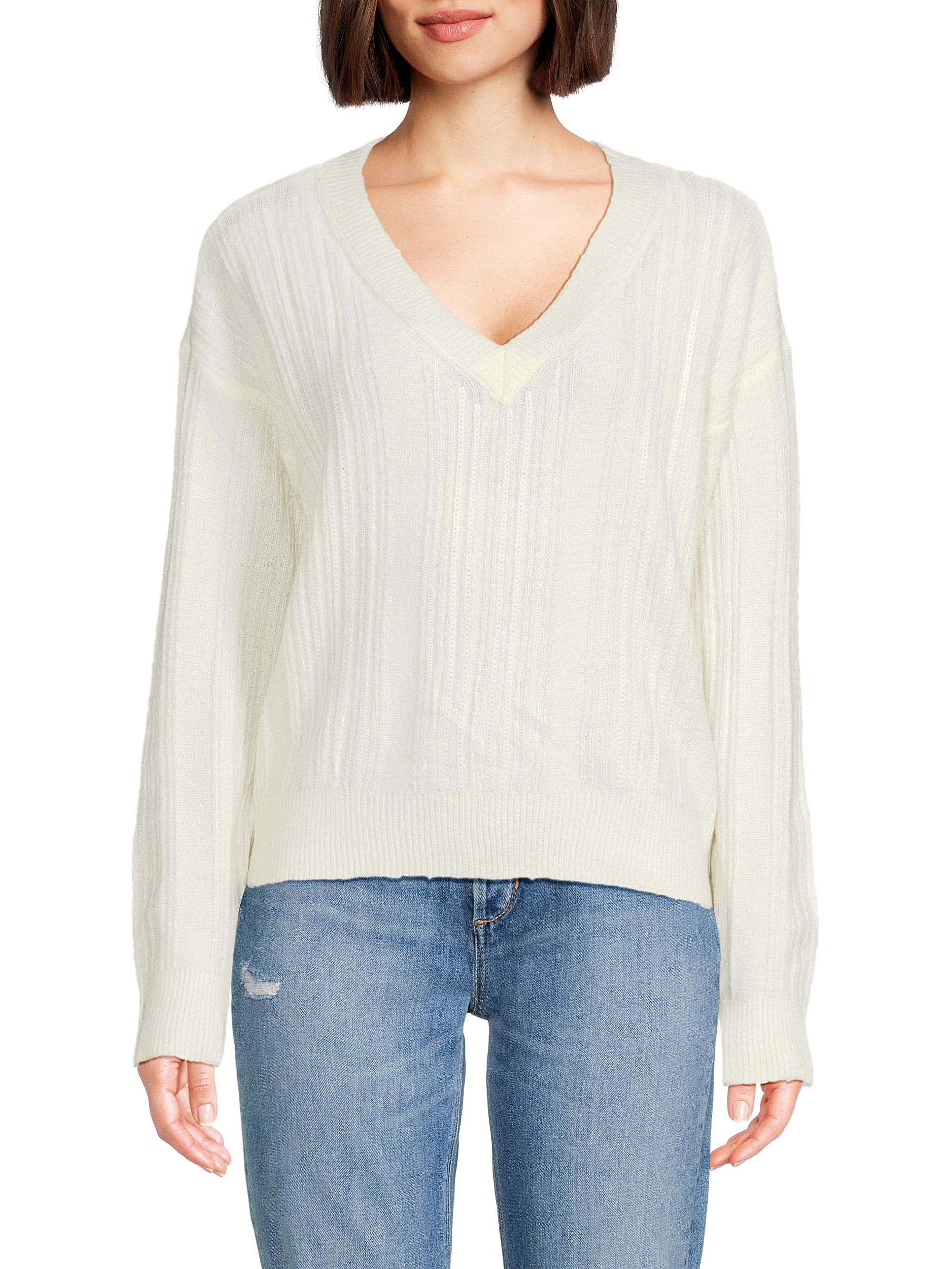 Click here for Halston Womens Sequin Embellished Sweater - Cream... prices