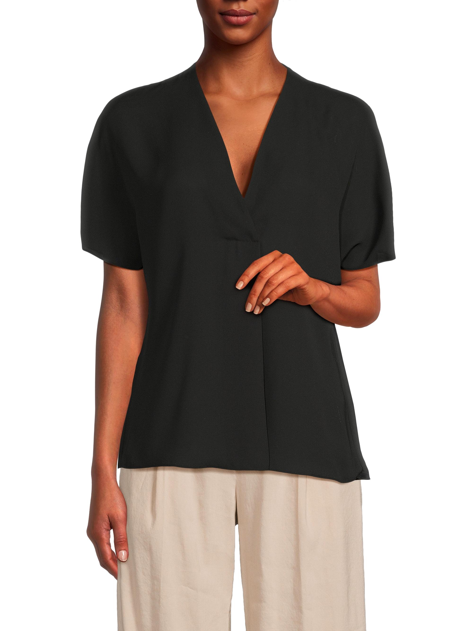 Click here for Vince Womens Solid Surplice Top - Black - Size S prices