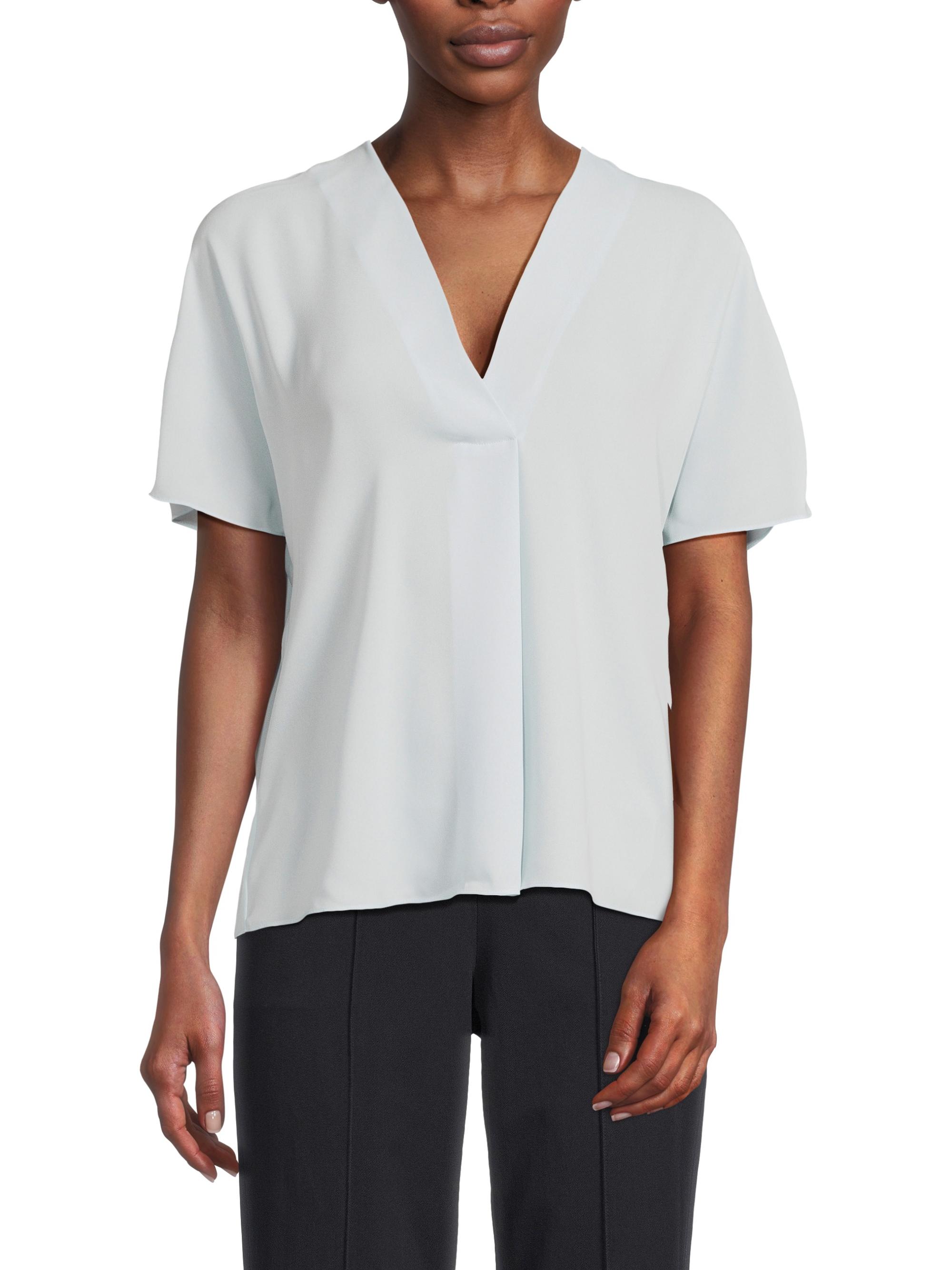Click here for Vince Womens Solid Surplice Top - Sky - Size XS prices