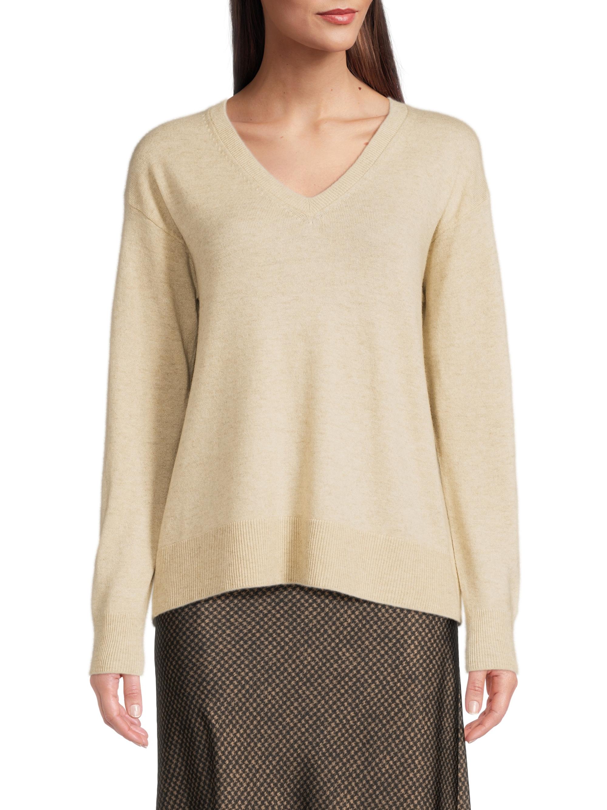 Click here for Vince Womens V-Neck Wool & Cashmere Sweater - Beig... prices