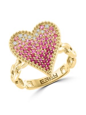 Effy 14K Yellow Gold, Pink Sapphire & Diamond Heart Ring on SALE | Saks ...