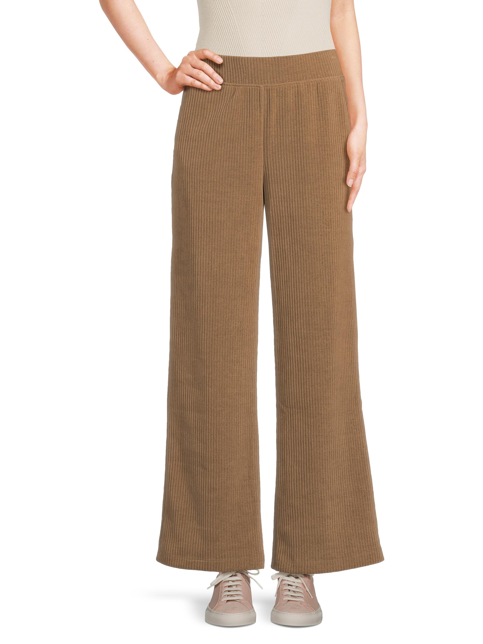 Andrew Marc Womens Luxe Ribbed Wide-Leg Pants - Cinnamon - Size L