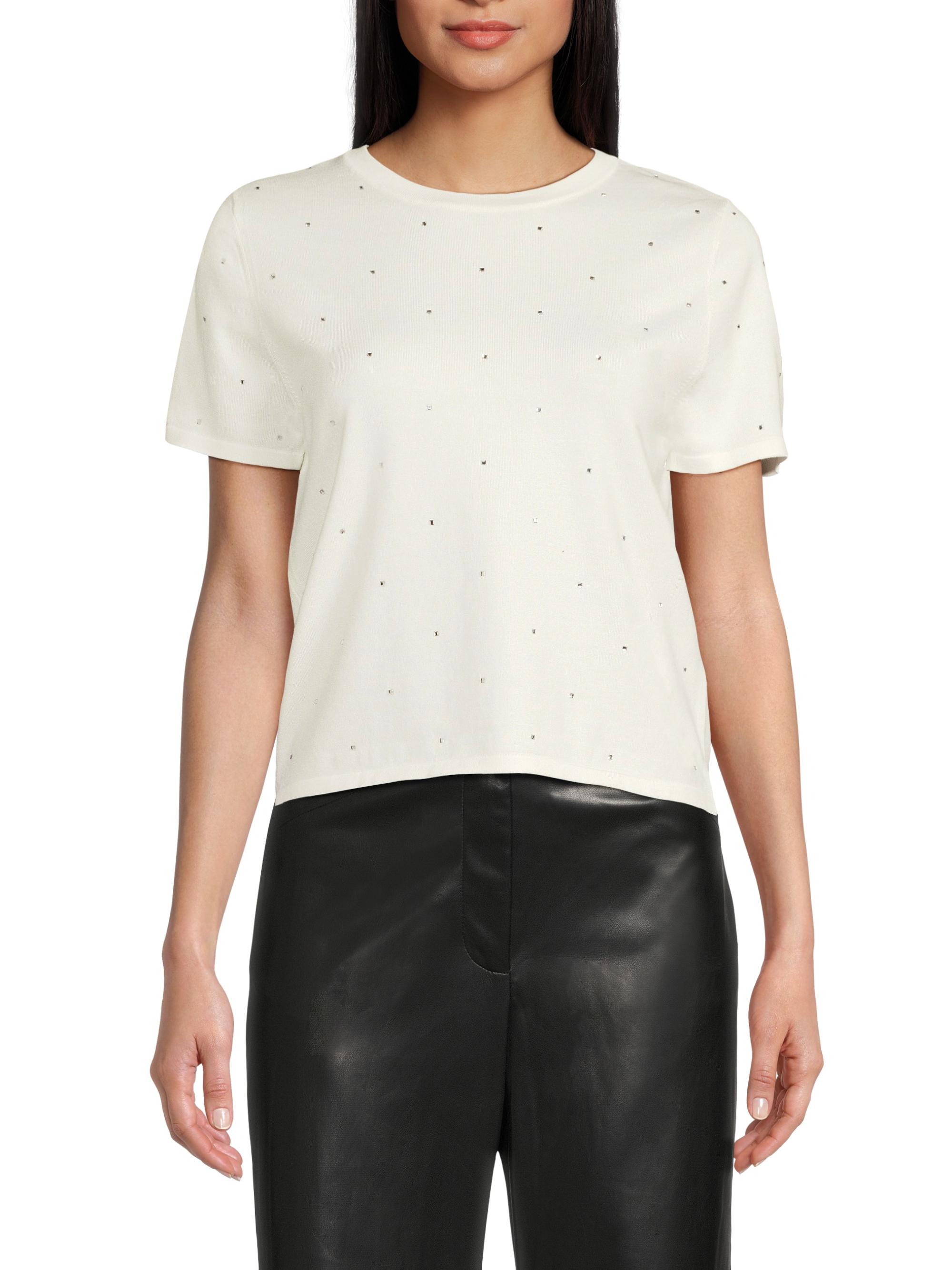 Click here for Dkny Womens Embellished T-Shirt - Ivory - Size XL prices
