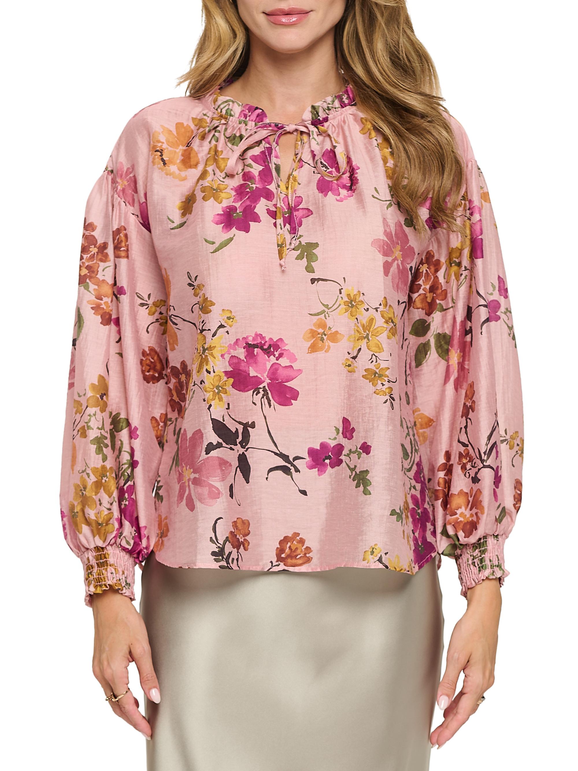 Click here for Renee C. Womens Tie Neck Ruffled Blouse - Mauve -... prices